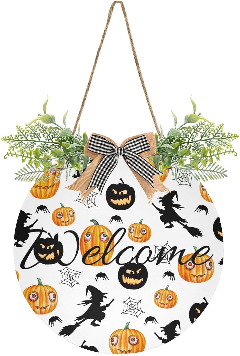 Watercolor Halloween Pattern Welcome Sign Front Door Round Wall Door ...