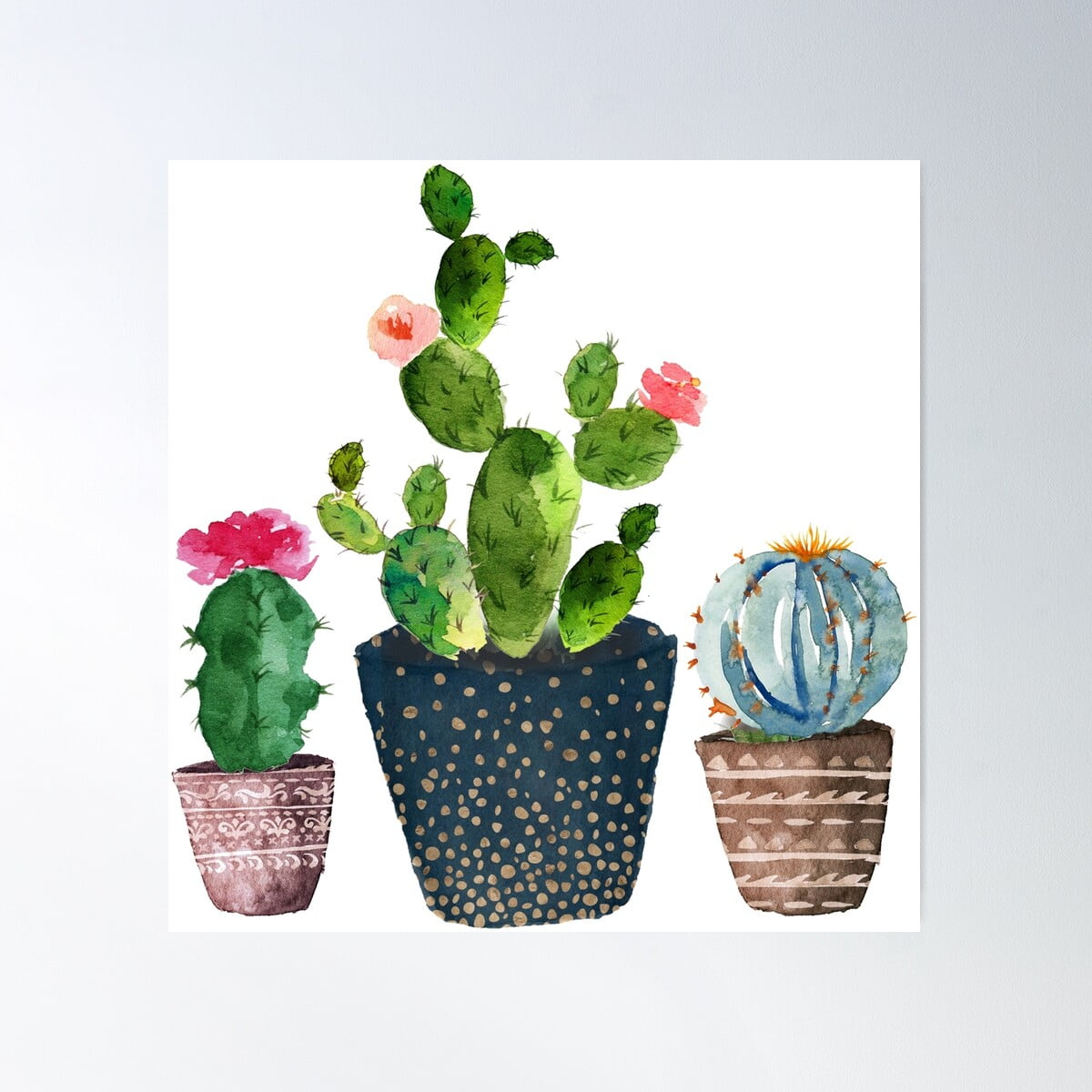 Watercolor Hand Painted Cactus Trio Poster Wall Art, Modern Wall Decor For Living Room Bedroom ...