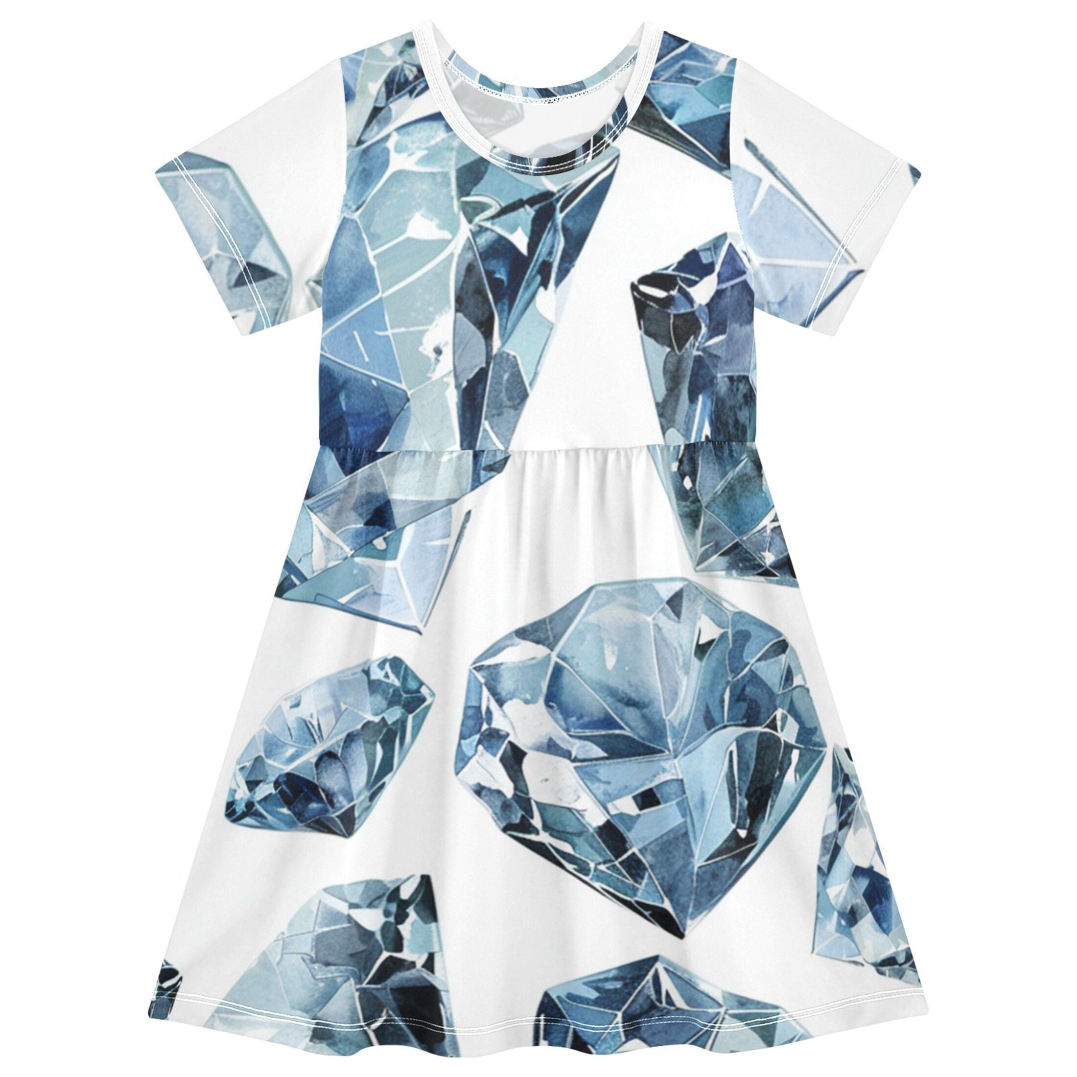 Watercolor Hand Painted Crystals Girls' Short Sleeve Dress A-Line One ...
