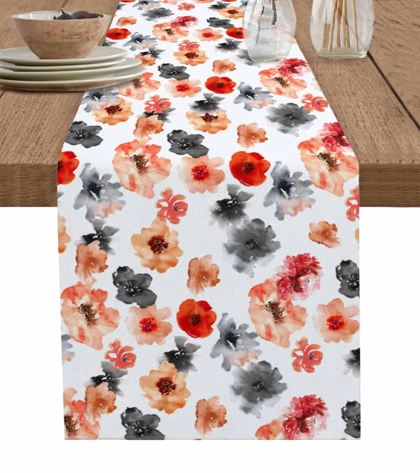 Watercolor Hand Painted Flowers Table Runner Wedding Decor Table Runner ...