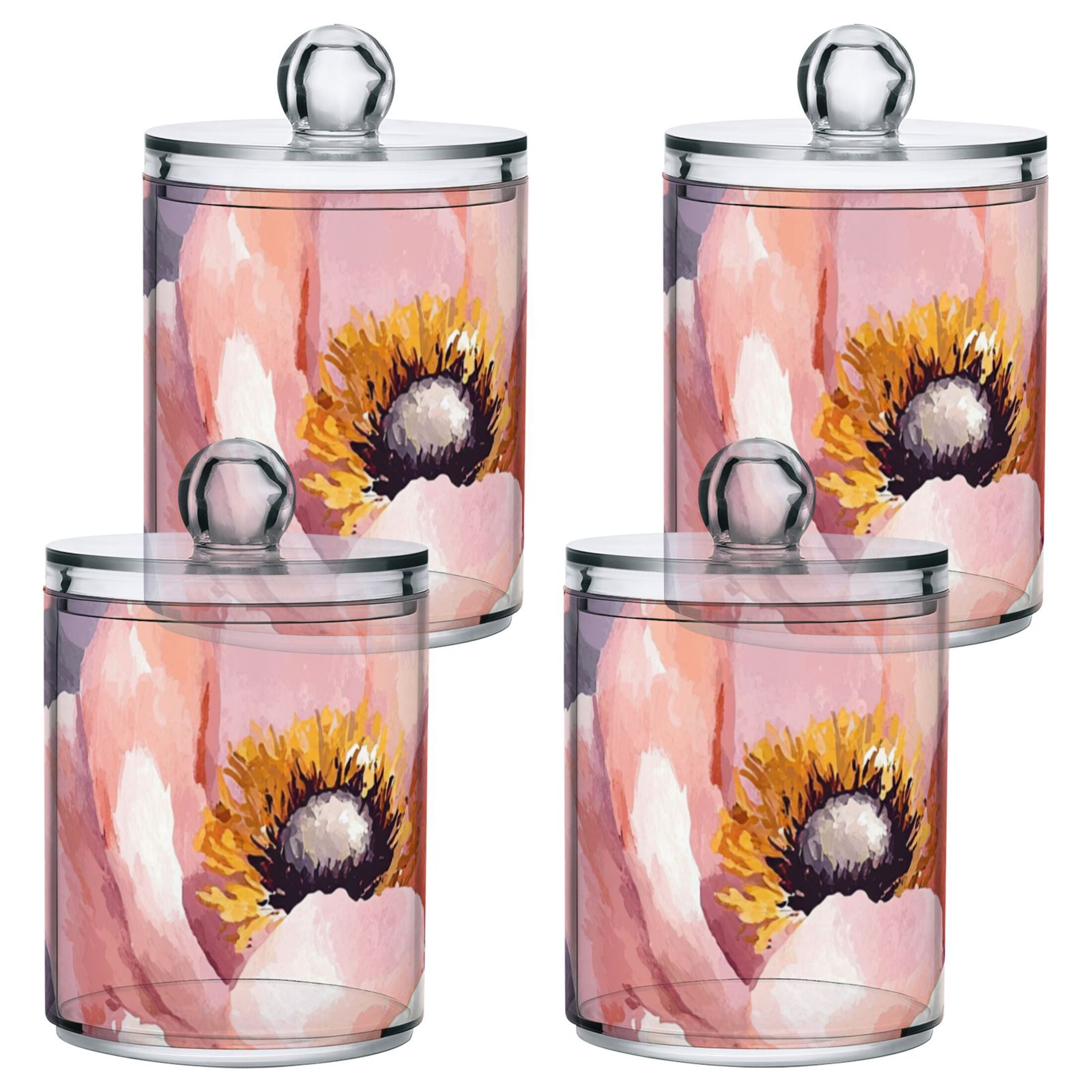 Watercolor Hand Painted Peony Florals Translucent Plastic Cans Storage ...