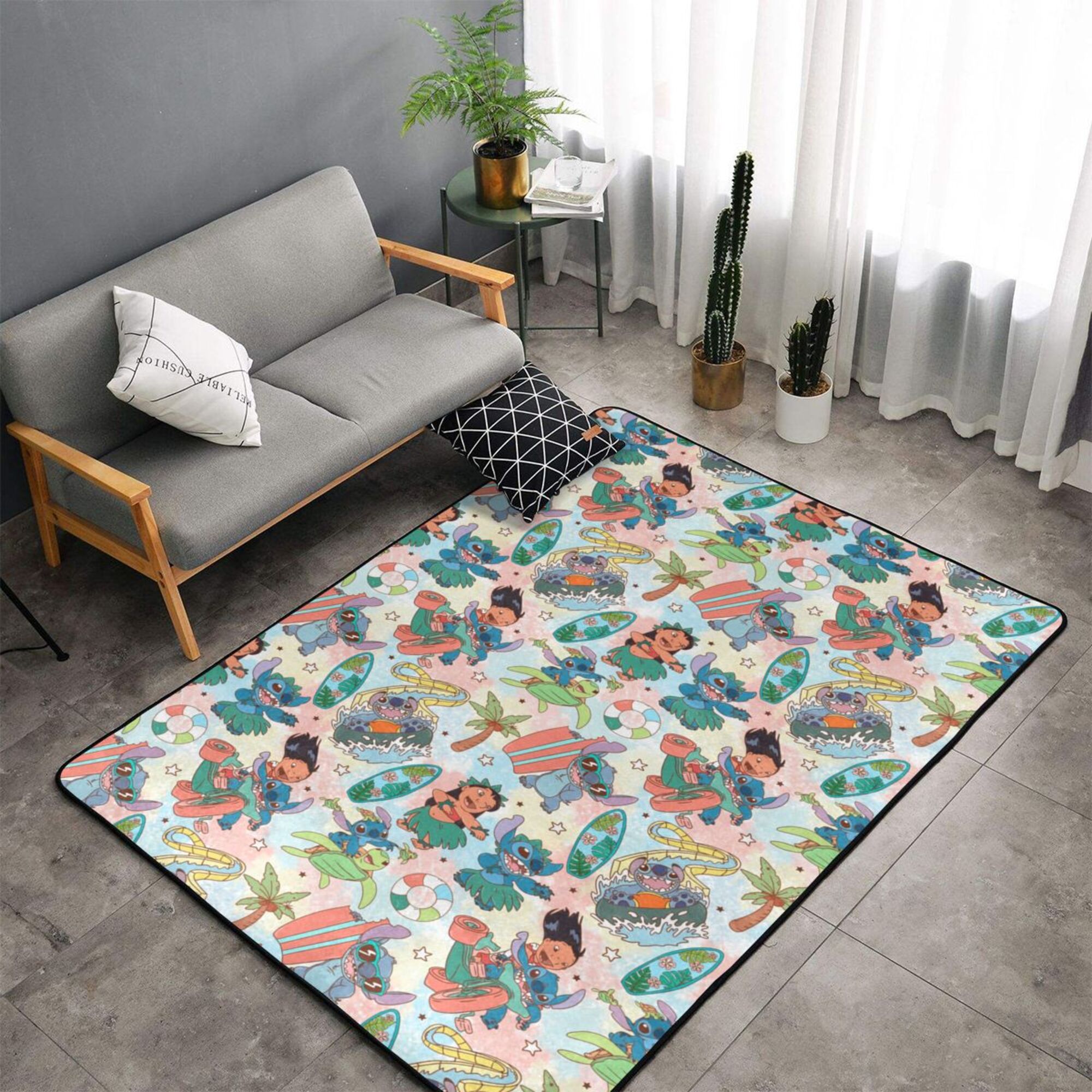 Watercolor Happy Tropical Lilo Stitch Area Rug 60x39 inch, Modern ...
