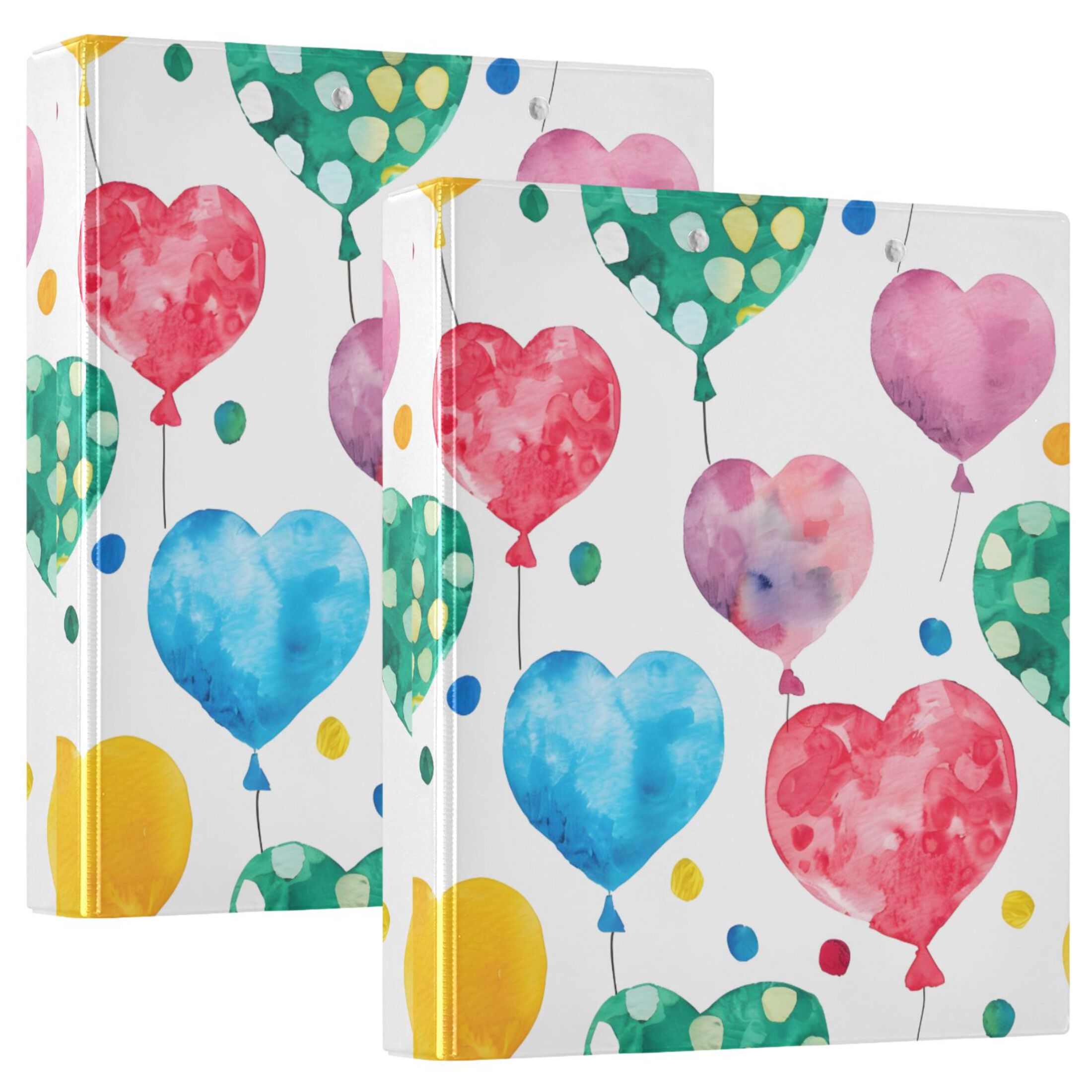 Watercolor Heart Shaped Balloon Hardcover 3 Ring Binder 1.5” Round ...
