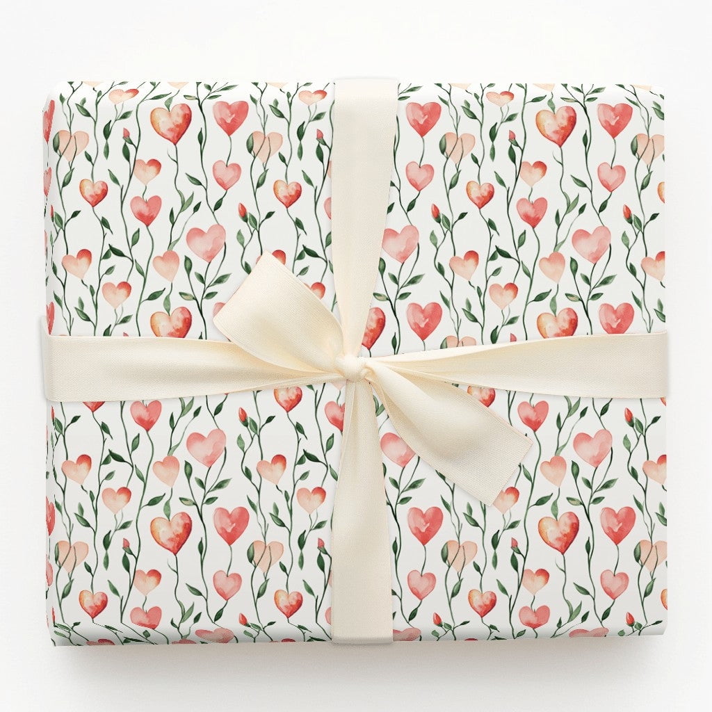 Watercolor Heart Vines Floral Romantic Gift Wrapping Paper - Walmart.com