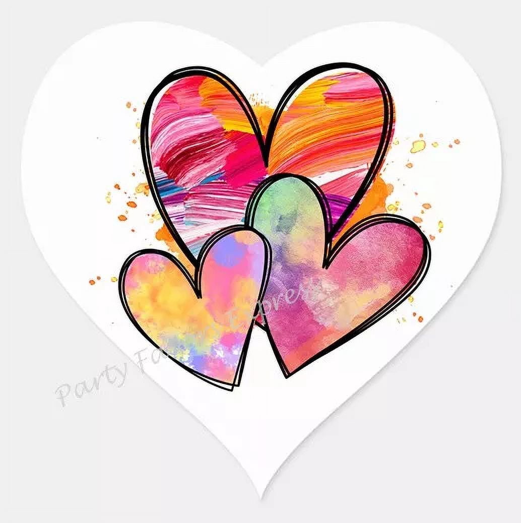 Watercolor Hearts Sticker Party Favors Sticker - (Heart Shaped ...