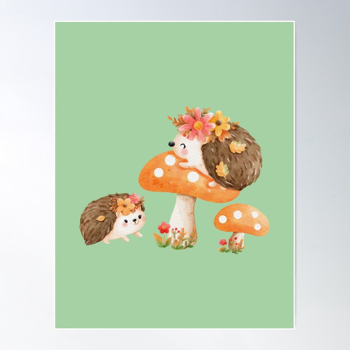 Watercolor Hedgehogs In Autumn Poster Wall Art, Modern Wall Decor For ...