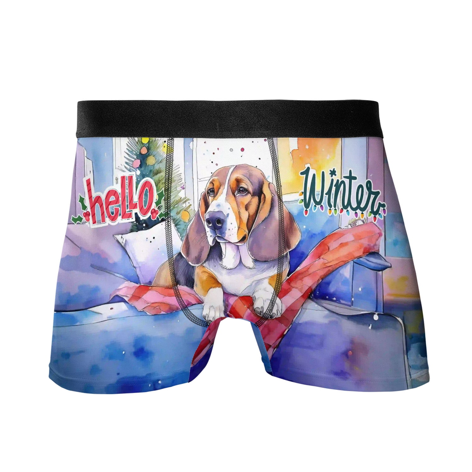 Watercolor Hello Winter Basset Hound Chill Christmas Welcome All Over ...