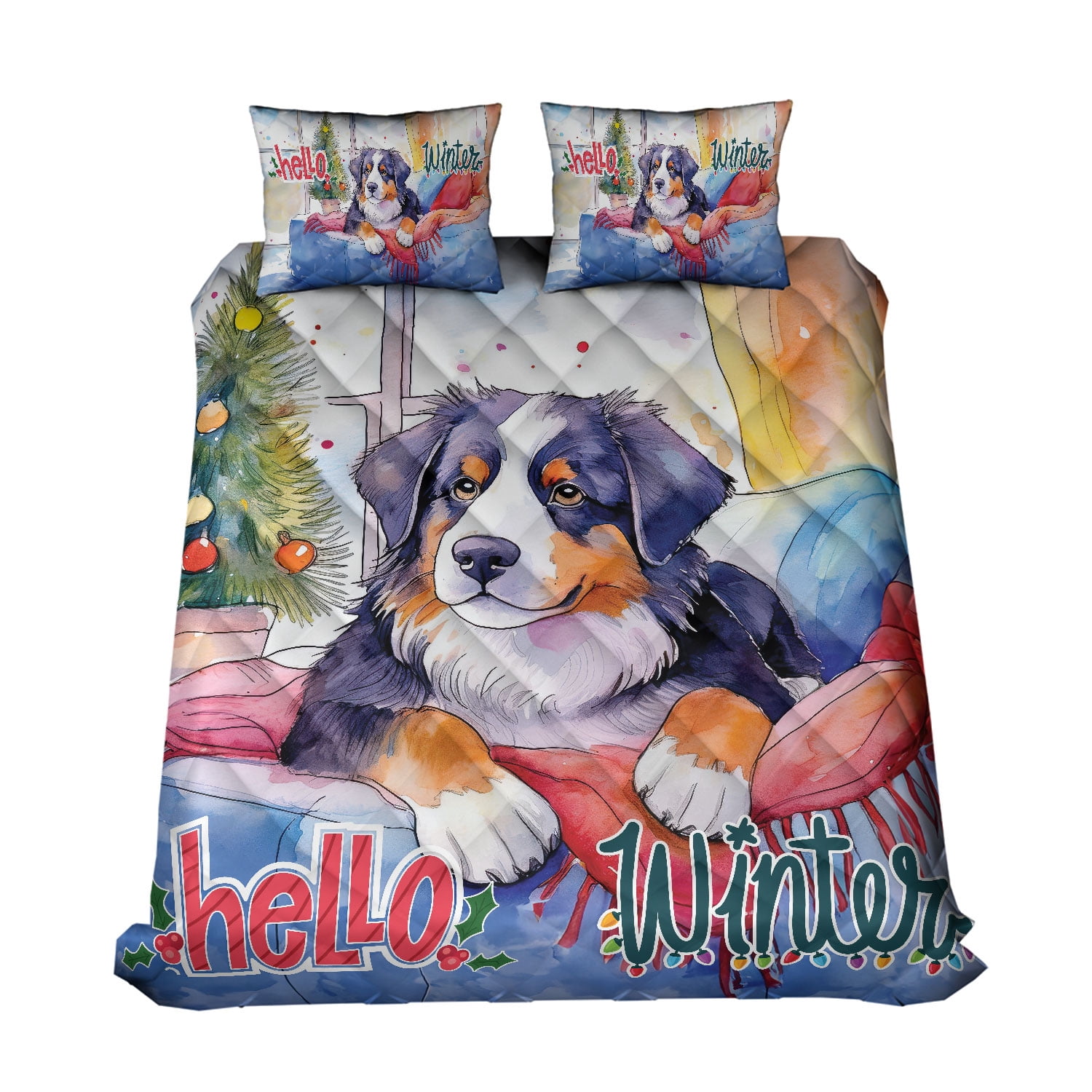 Watercolor Hello Winter Bernese Mountain Dog Chill Christmas Welcome ...