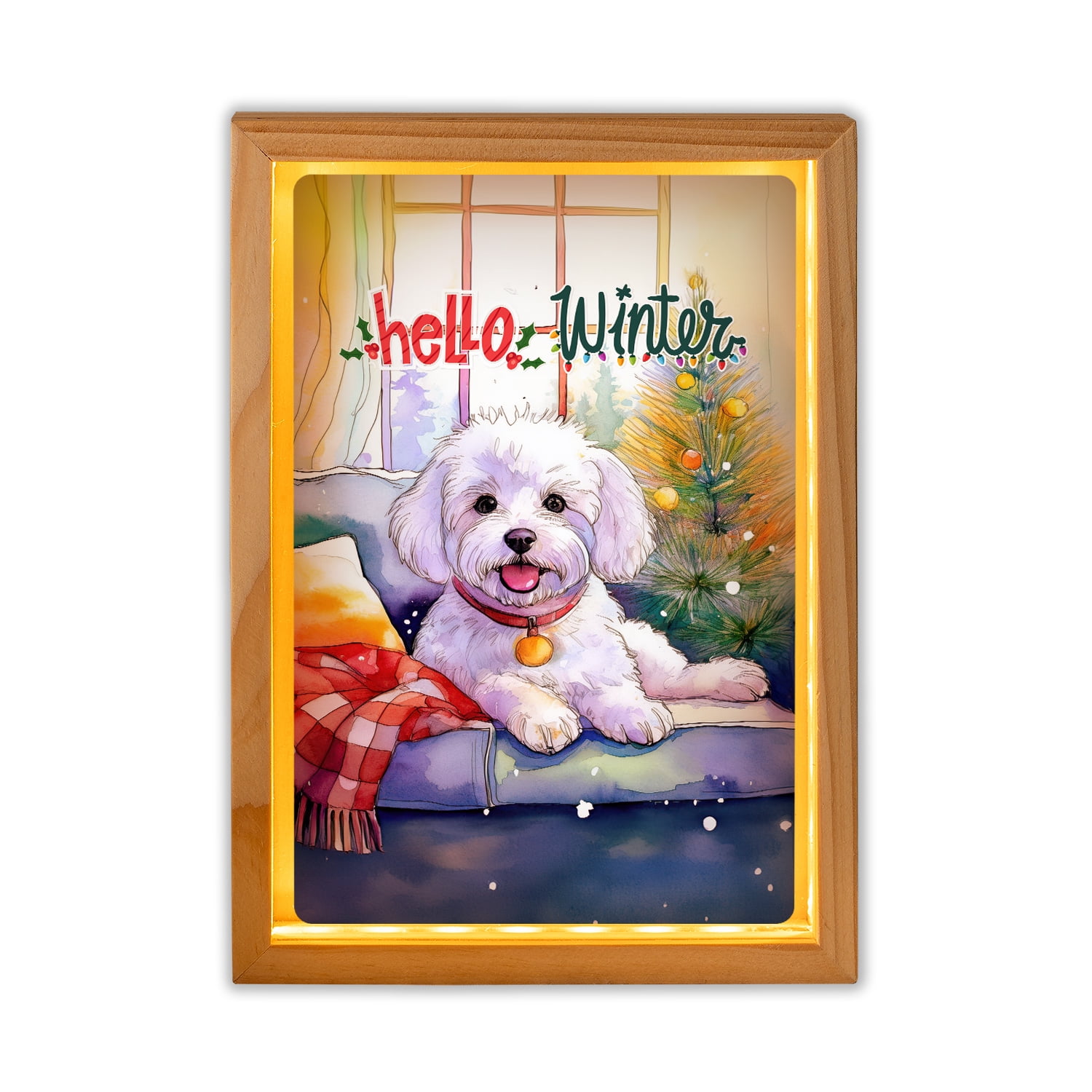 Watercolor Hello Winter Bichon Frise Chill Christmas Welcome Acrylic ...