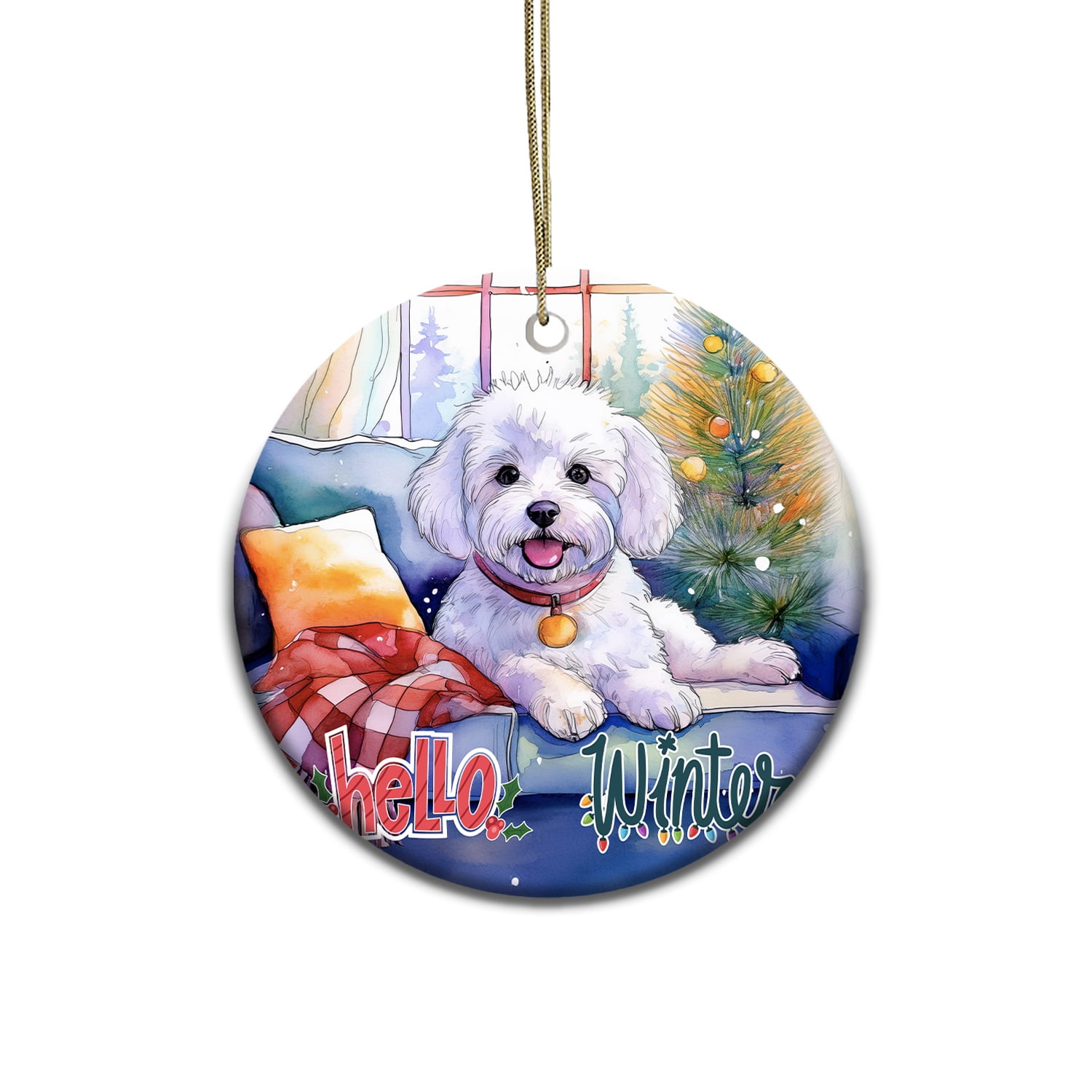 Watercolor Hello Winter Bichon Frise Chill Christmas Welcome Ceramic ...