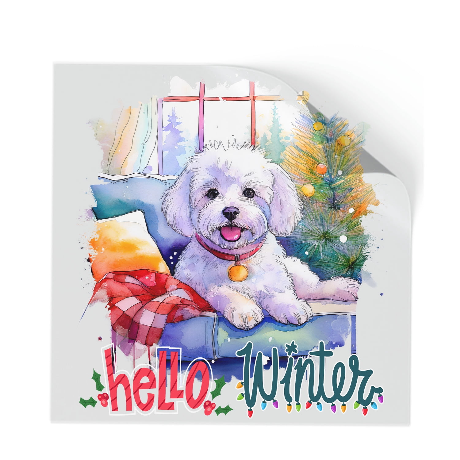 Watercolor Hello Winter Bichon Frise Chill Christmas Welcome Cutout ...