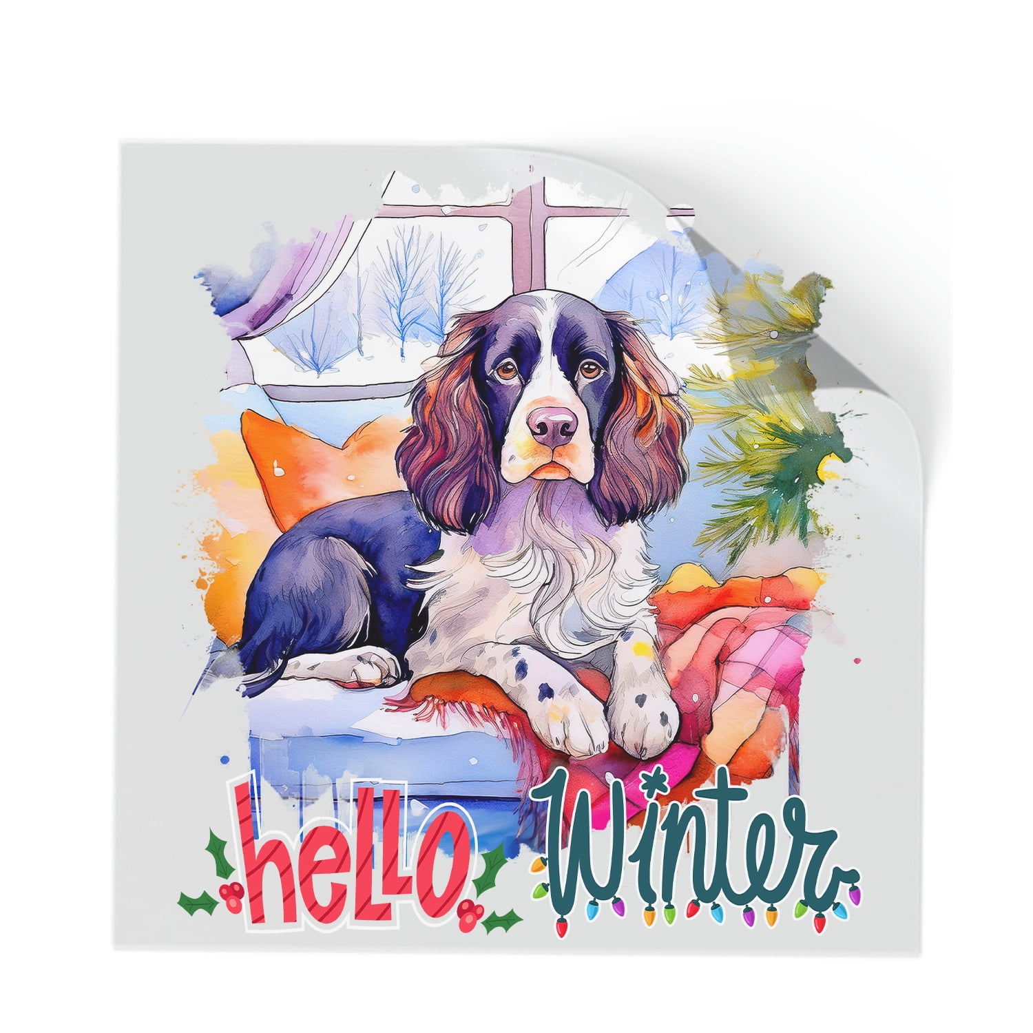 Watercolor Hello Winter English Springer Spaniel Chill Christmas ...