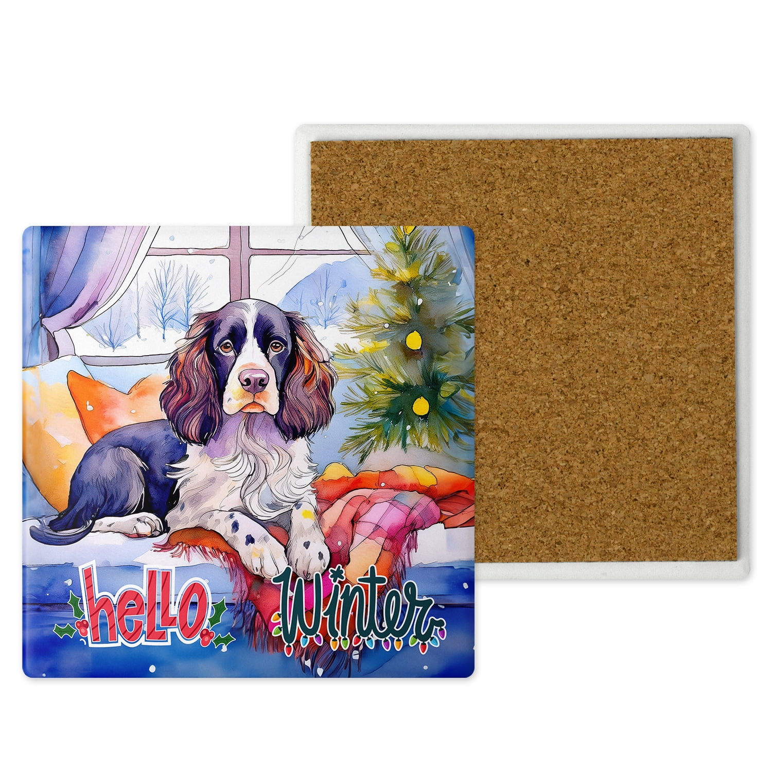 Watercolor Hello Winter English Springer Spaniel Chill Christmas ...