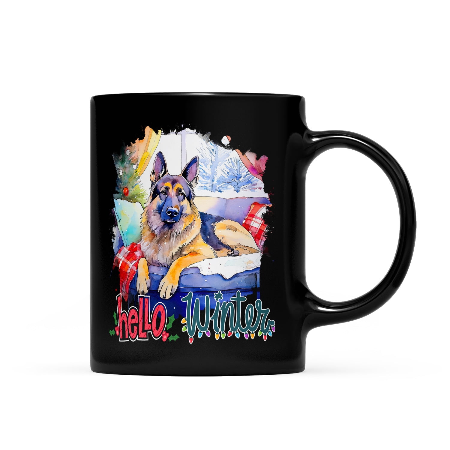 Watercolor Hello Winter German Shepherd Chill Christmas Welcome Mug ...