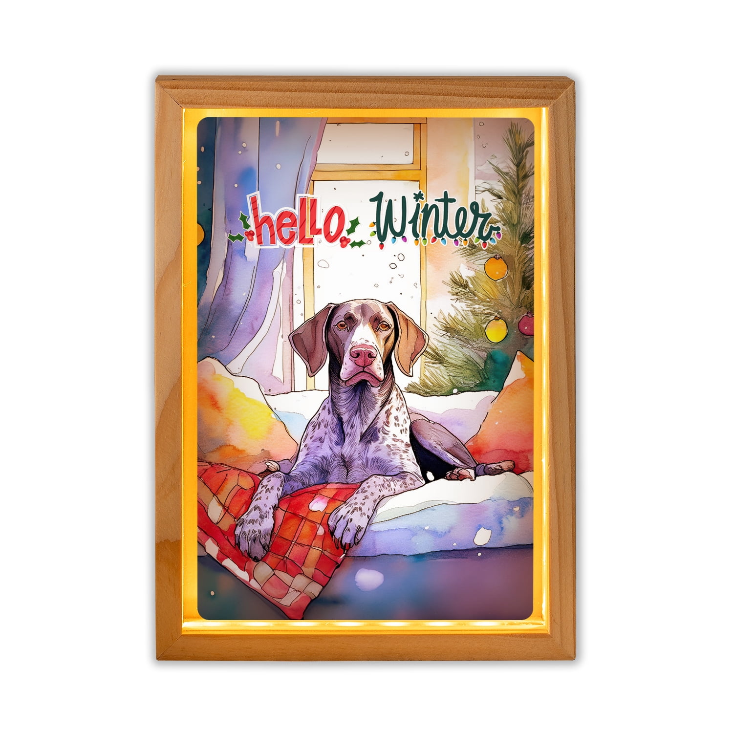 Watercolor Hello Winter German Shorthaired Pointer Chill Christmas ...