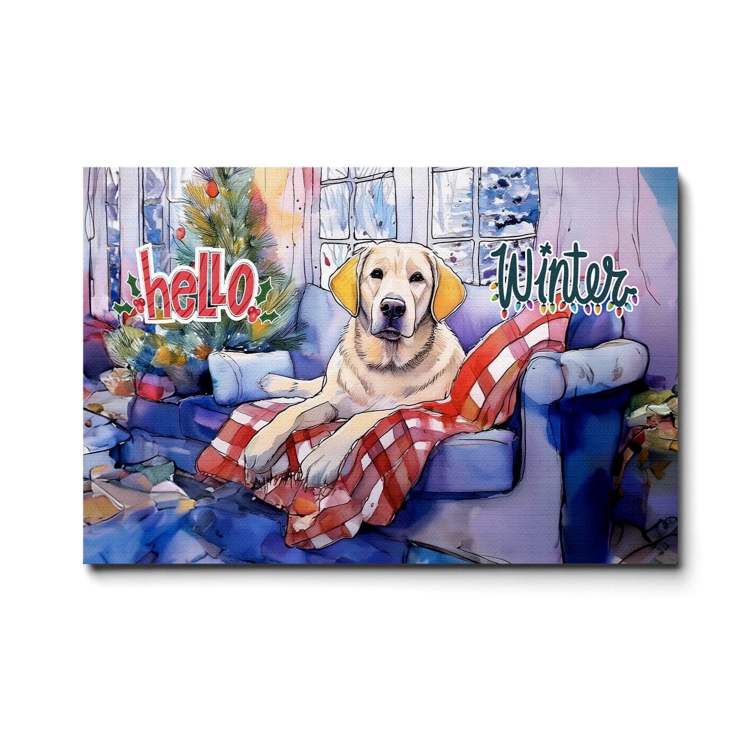 Watercolor Hello Winter Labrador Retriever Chill Christmas Welcome ...