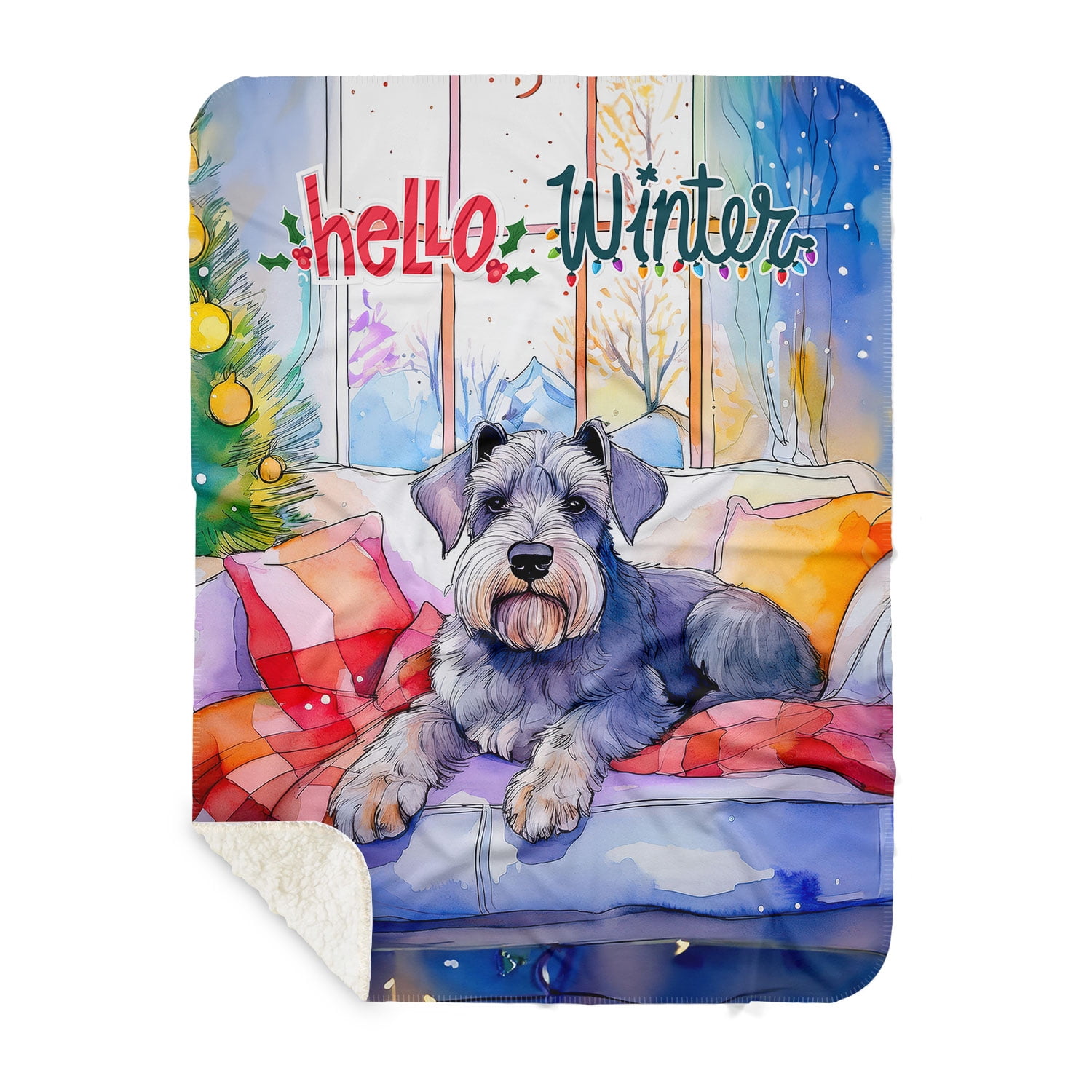 Watercolor Hello Winter Schnauzer Chill Christmas Welcome Cozy Sherpa ...