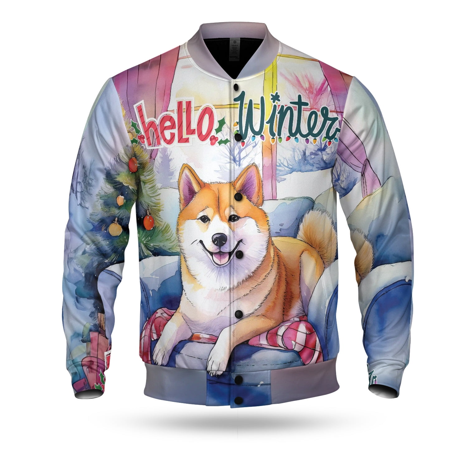Watercolor Hello Winter Shiba Inu Chill Christmas Welcome All Over ...