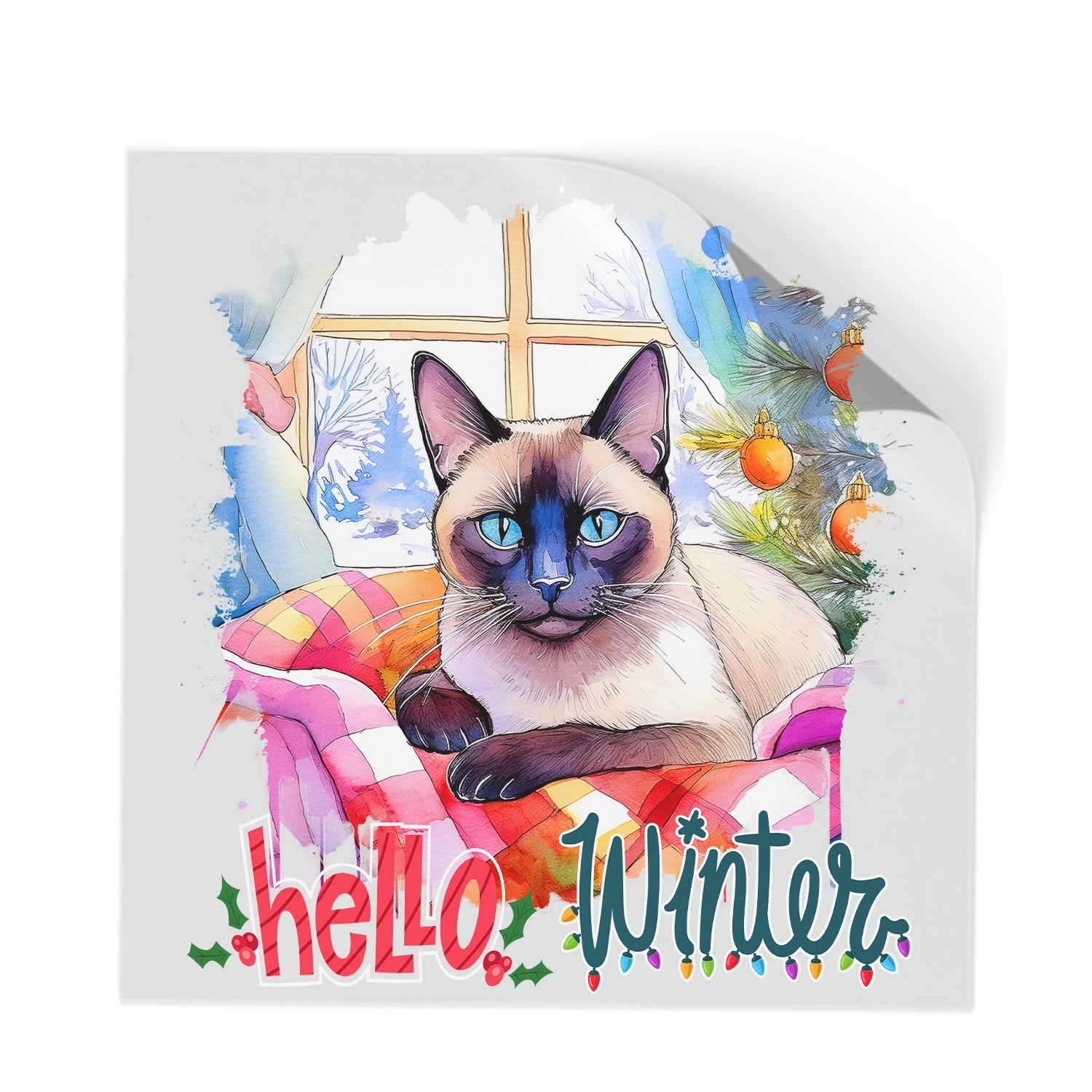 Watercolor Hello Winter Siamese Chill Christmas Welcome Cutout Transfer ...