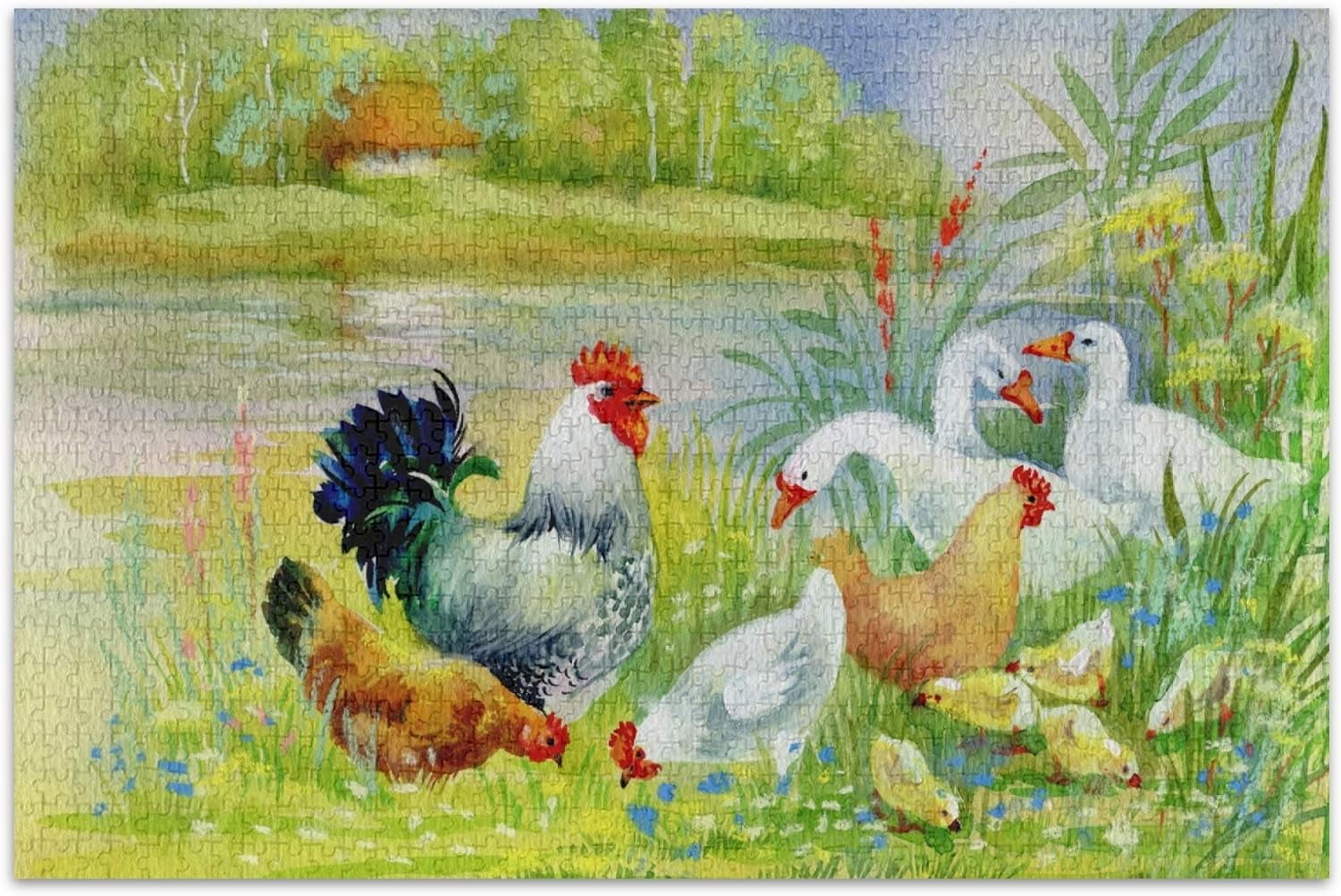 Watercolor Hen and Chicks in Yard Jigsaw Puzzle 500 Pieces for Adults ...