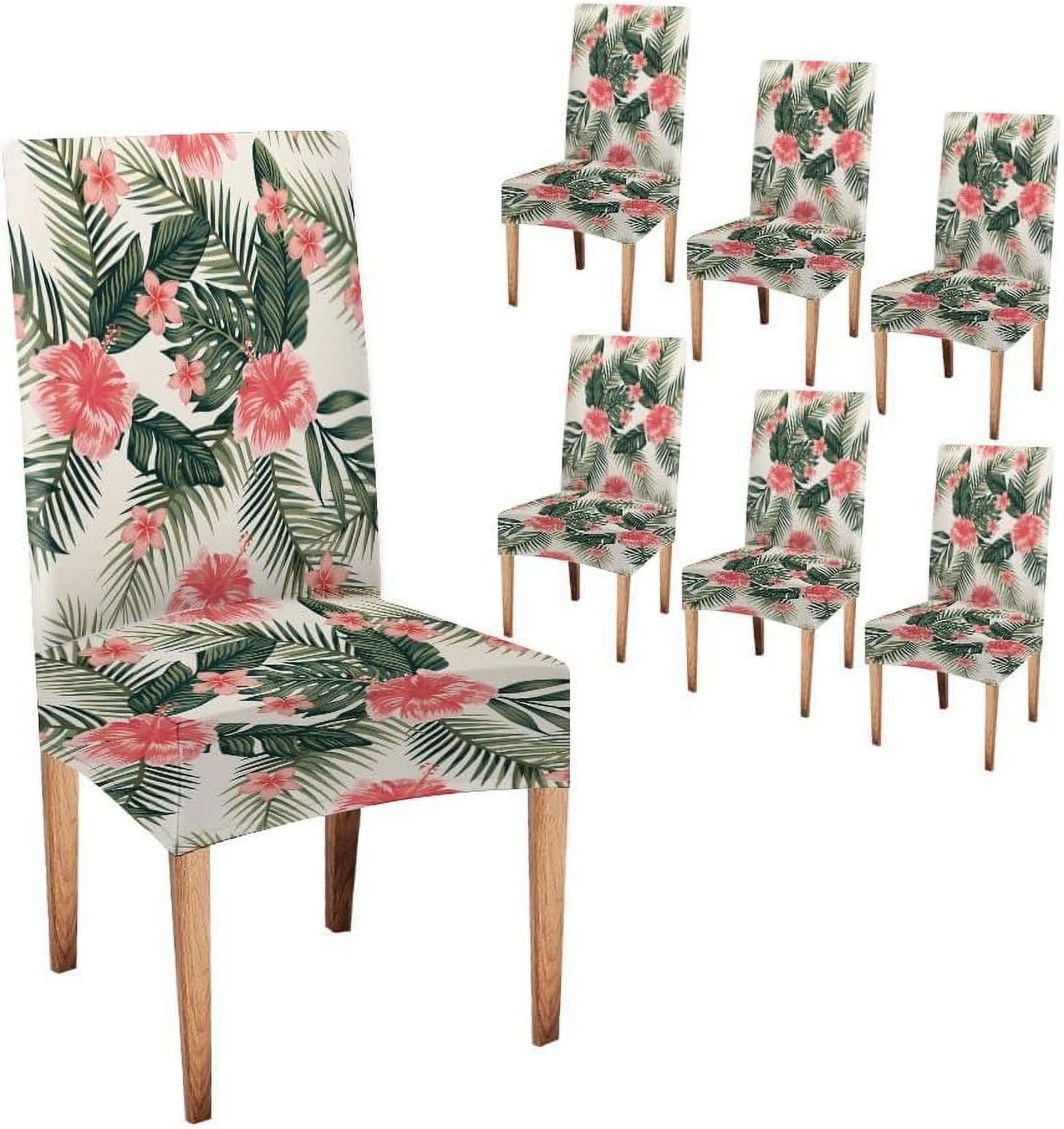 Watercolor Hibiscus Flower Chair Covers for Dining Room 6 Pack Beach ...