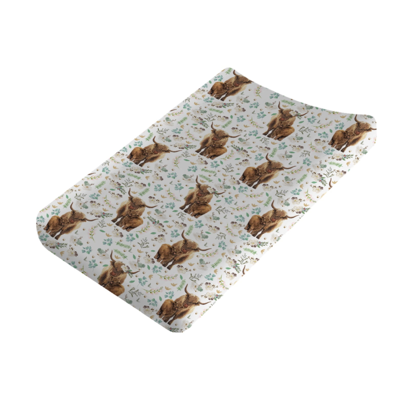 Watercolor Highland Cow Boho Floral Baby Changing Pad Cover Highland ...