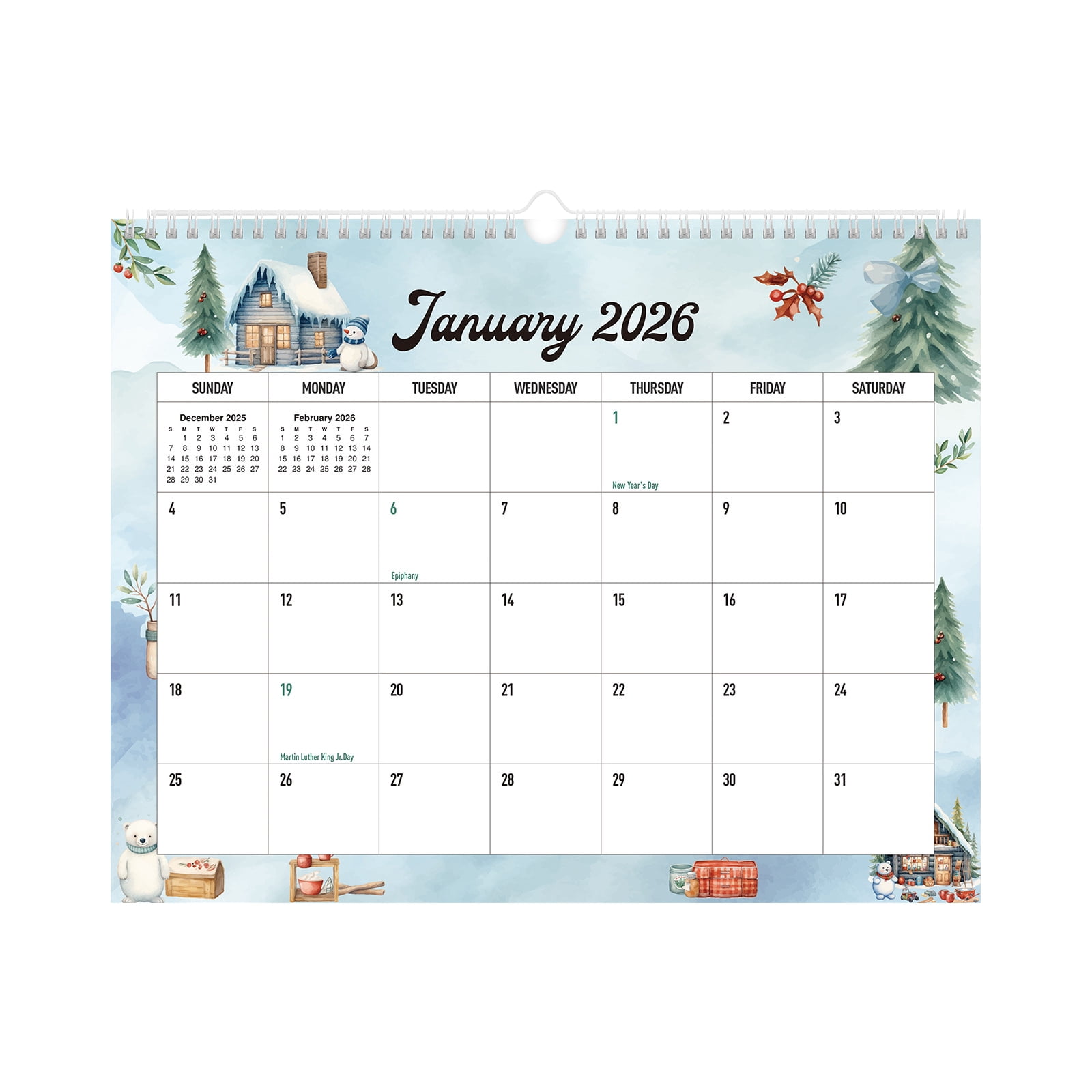 Watercolor Holiday Calendar 2026 - Decorative Wall Calendar With ...