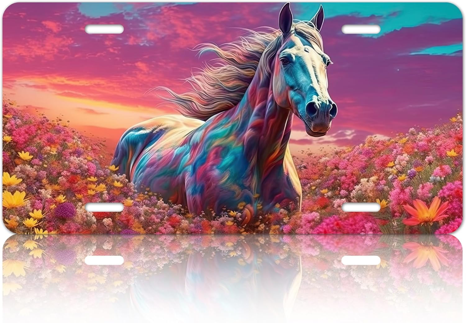 Watercolor Horse License Plate Cover Colorful Horse Flowers Floral Car ...
