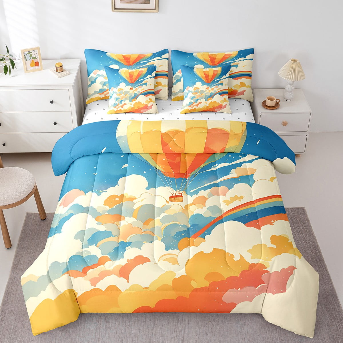 Watercolor Hot Air Balloon Bed in a Bag 7-Piece Rainbow Bedding Set ...