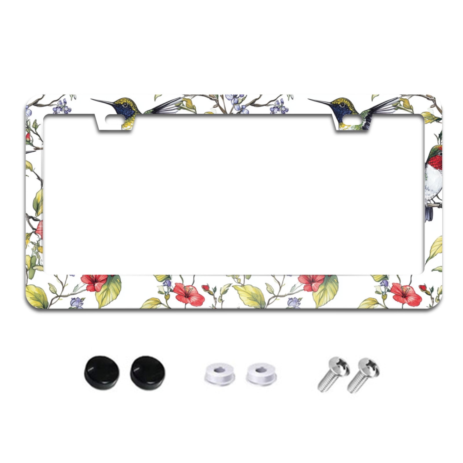 Watercolor Hummingbird and Floral License Plate Frames for Women Men ...