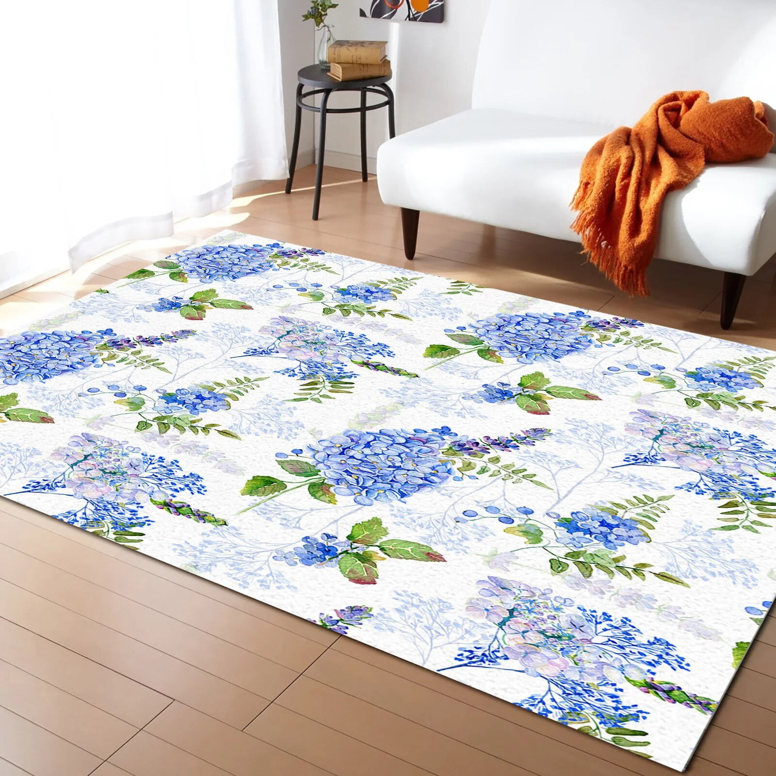 Watercolor Hydrangea Leaves Living Room Carpet Coffee Table Floor Mat ...