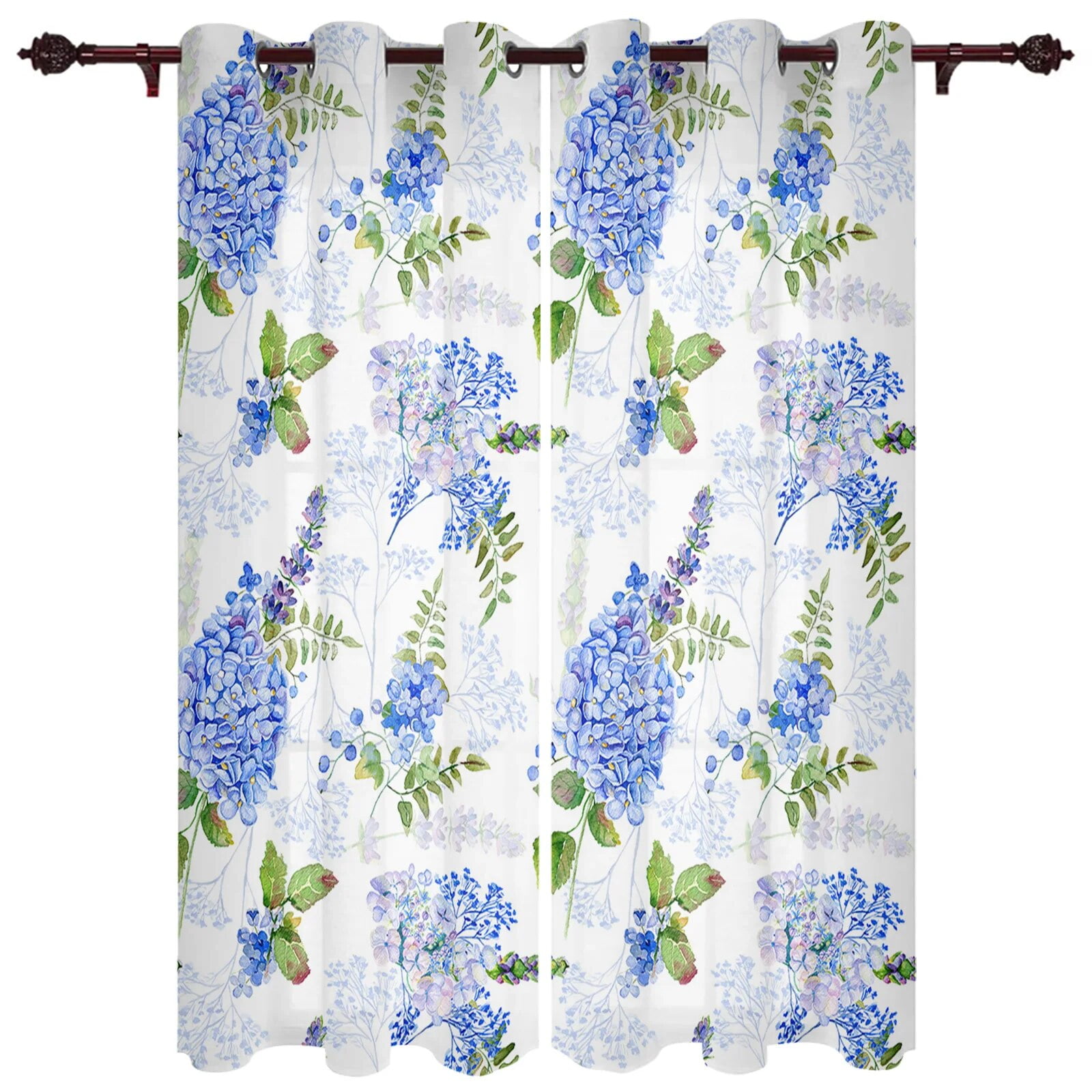 Watercolor Hydrangea Leaves Modern Window Curtains for Living Room ...