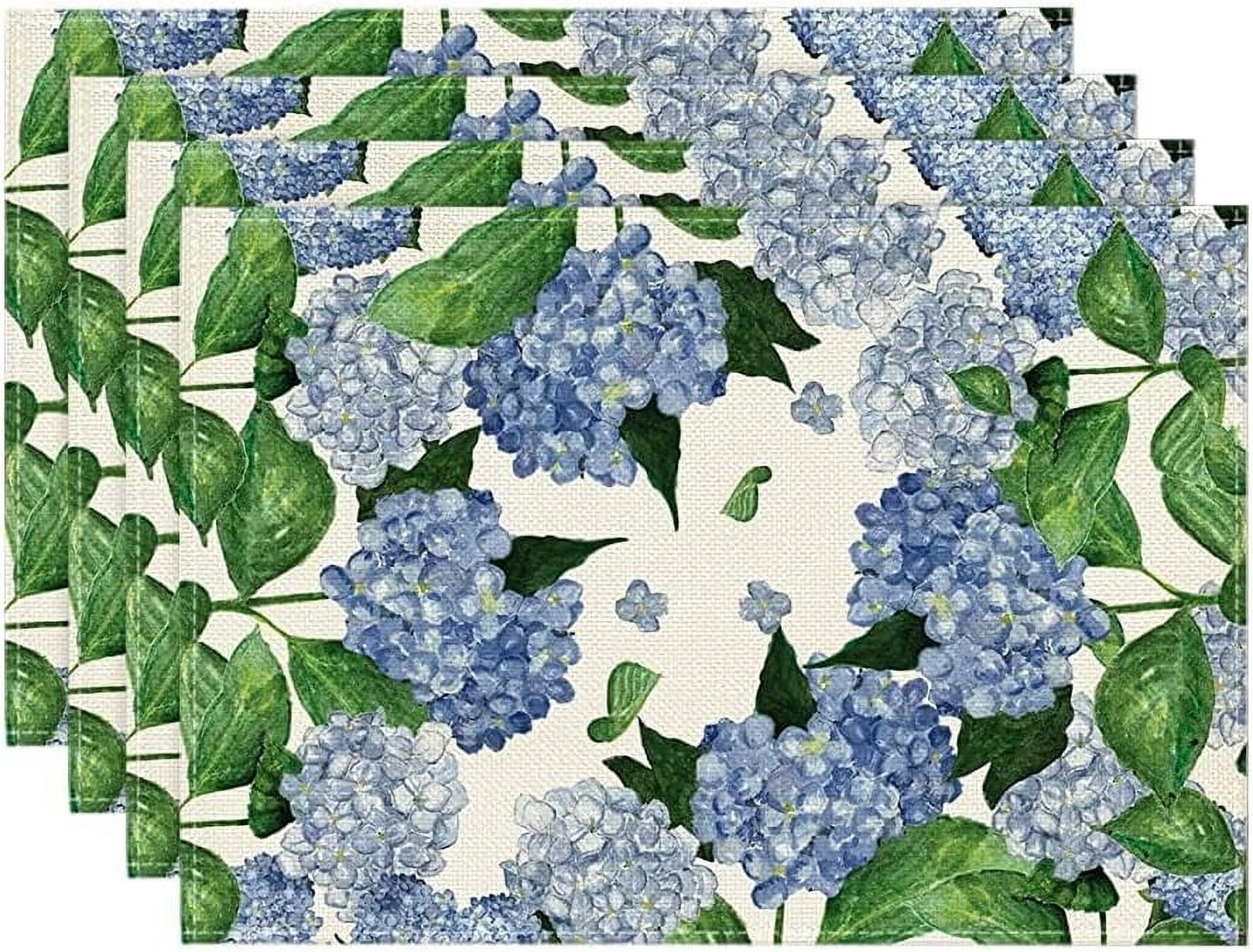 Watercolor Hydrangea Placemats for Dining Table, 12 x 18 Inch Spring ...