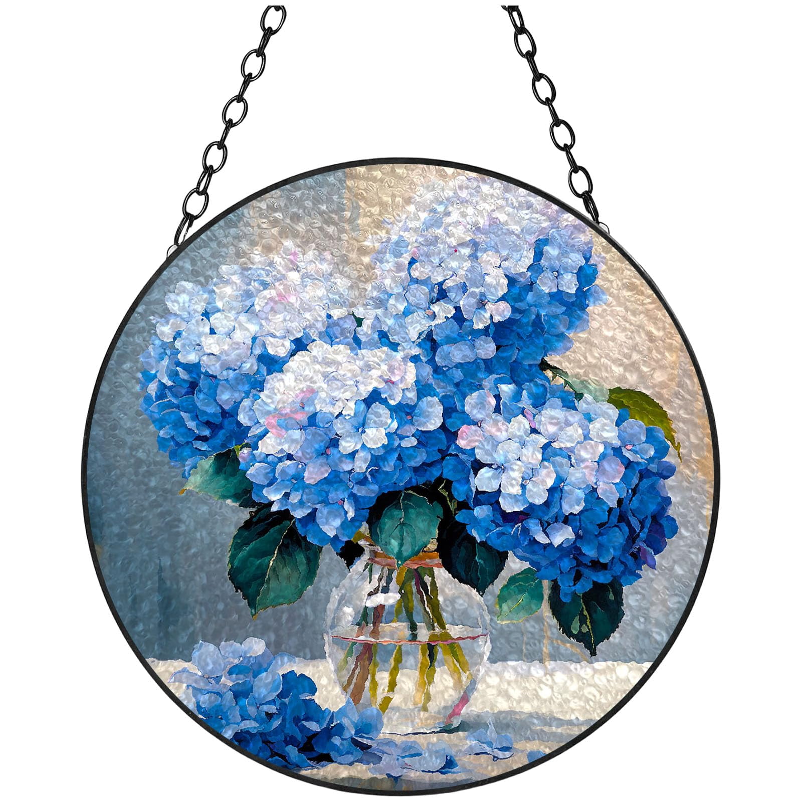 Watercolor Hydrangeas in Glass Stained Glass Suncatcher Handmade Window ...