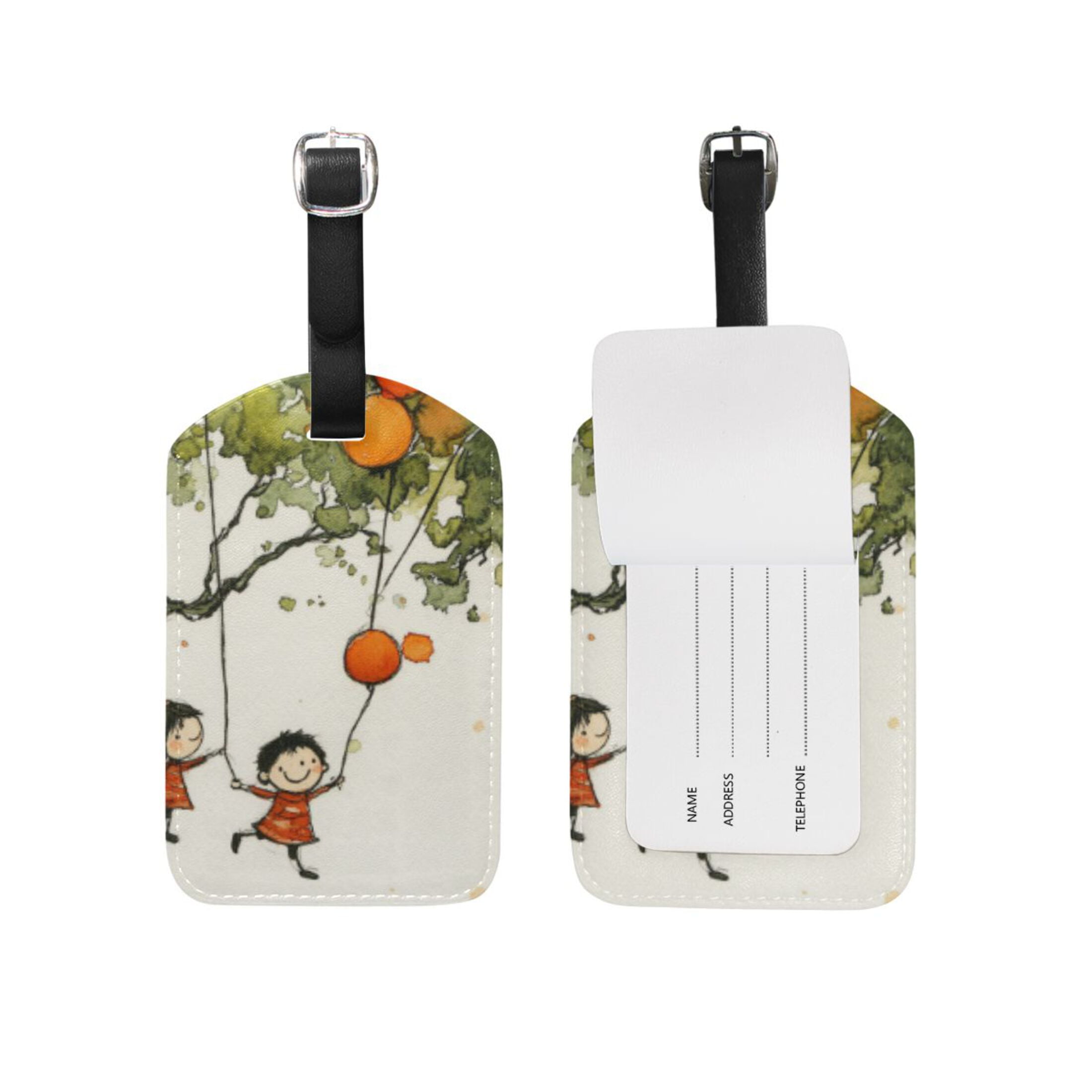 Watercolor Illustration for Children Luggage Tags PU Leather Name ID ...