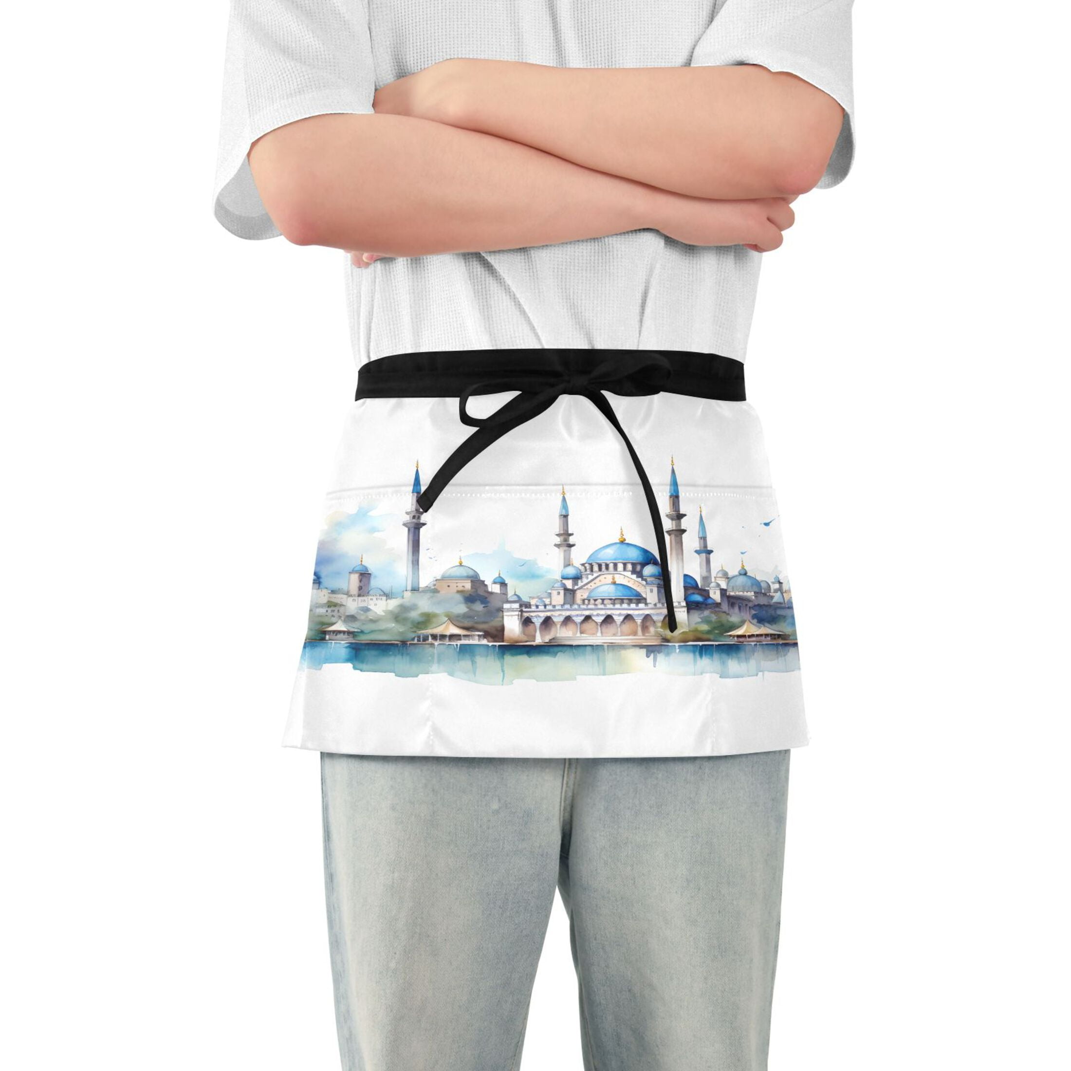 Watercolor Istanbul City Server Apron with 3 Pockets Waterproof ...