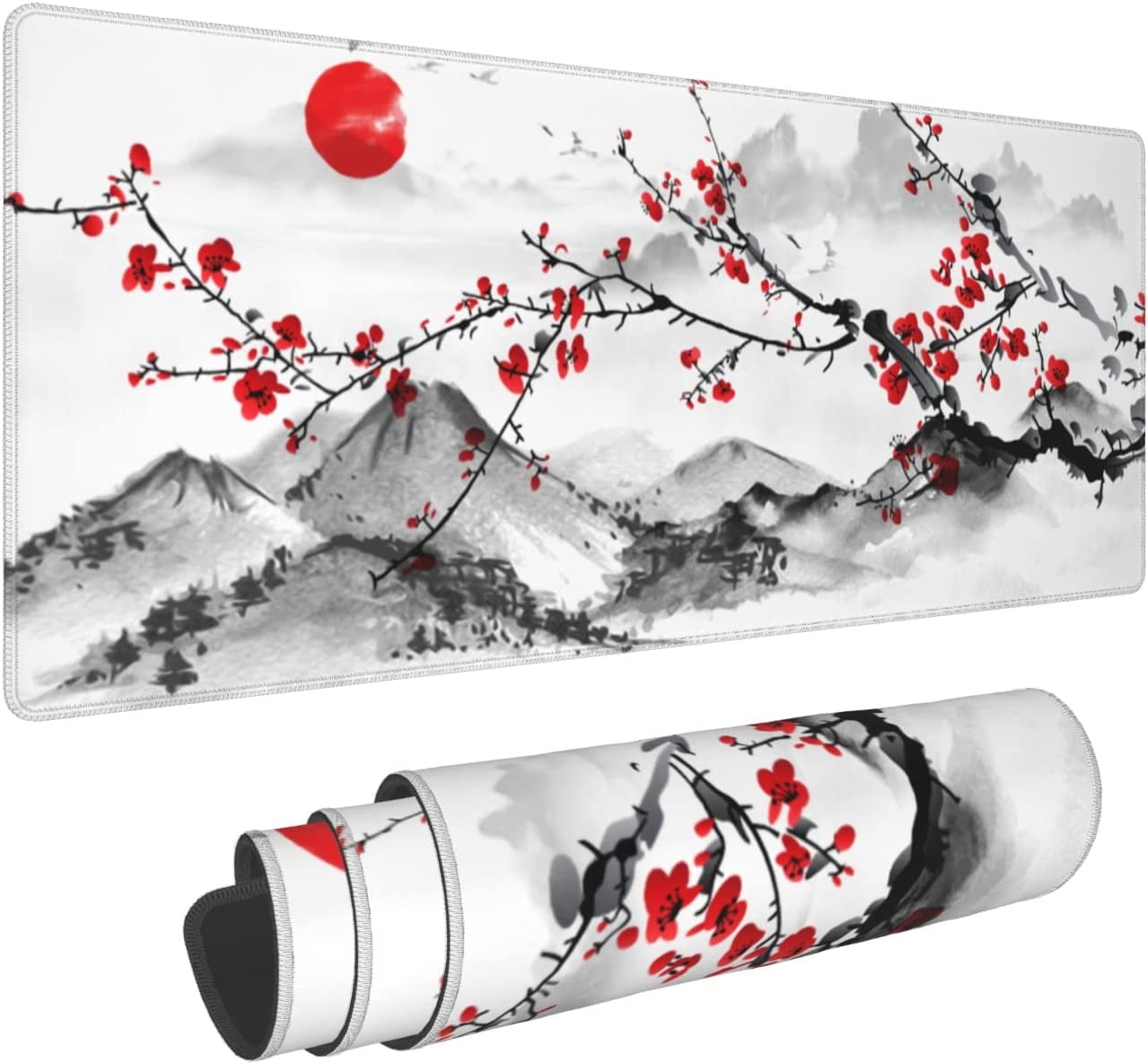 Watercolor Japanese Cherry Blossom Mouse Pad 31.5 X 11.8 Inch XL Red ...