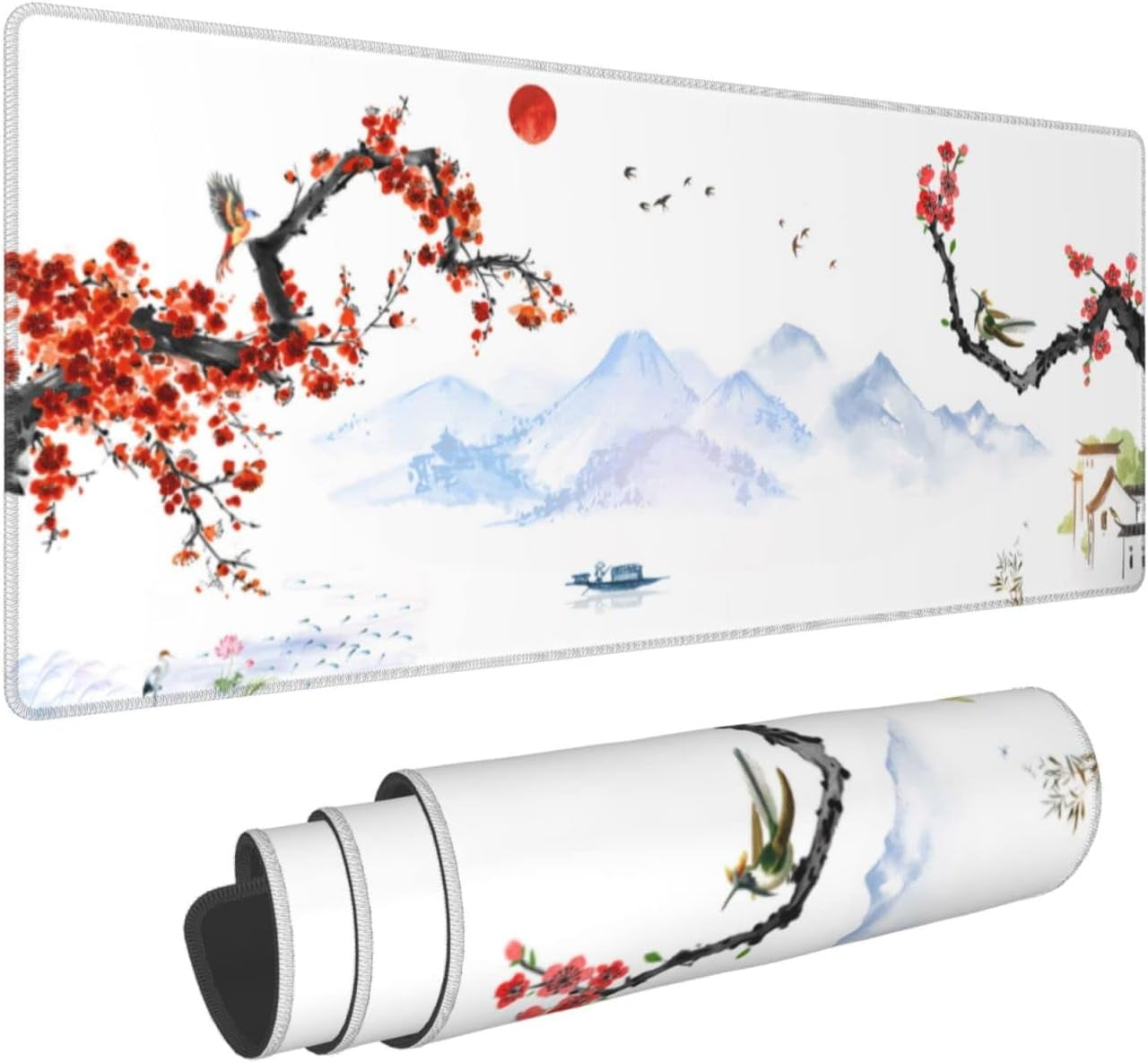 Watercolor Japanese Cherry Blossom White Gaming Mouse Pad Big Mouse ...