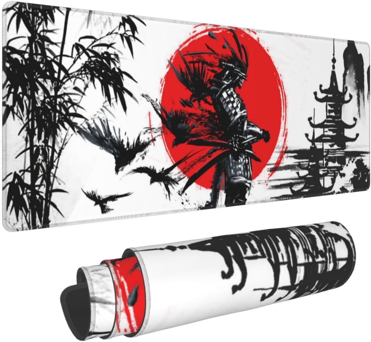 Watercolor Japanese Samurai Bushido Ink Painting Mouse Pad XL Extended ...