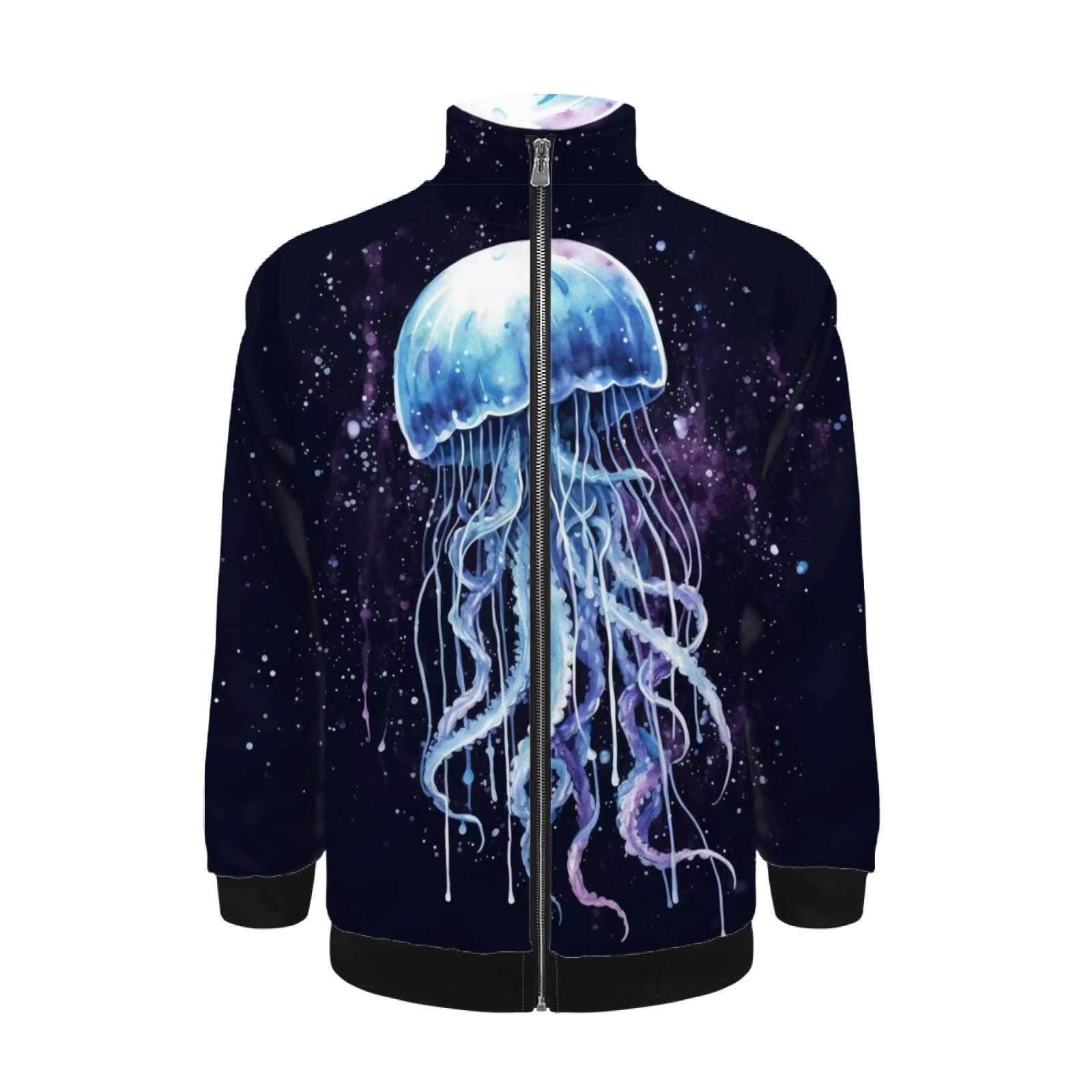 Watercolor Jellyfish Black Background Jacket Men's Street Cool Long ...