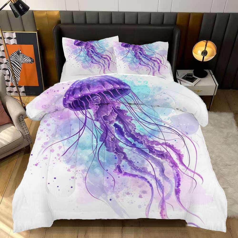 Watercolor Jellyfish Comforter Set Queen Size Bedding Set For Travl ...