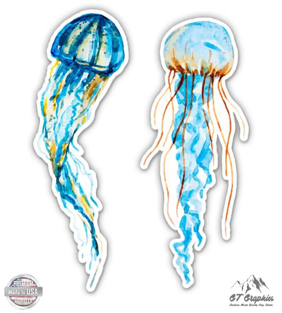 Watercolor Jellyfish Set of 2 - 7" Vinyl Stickers - For Car Laptop I ...
