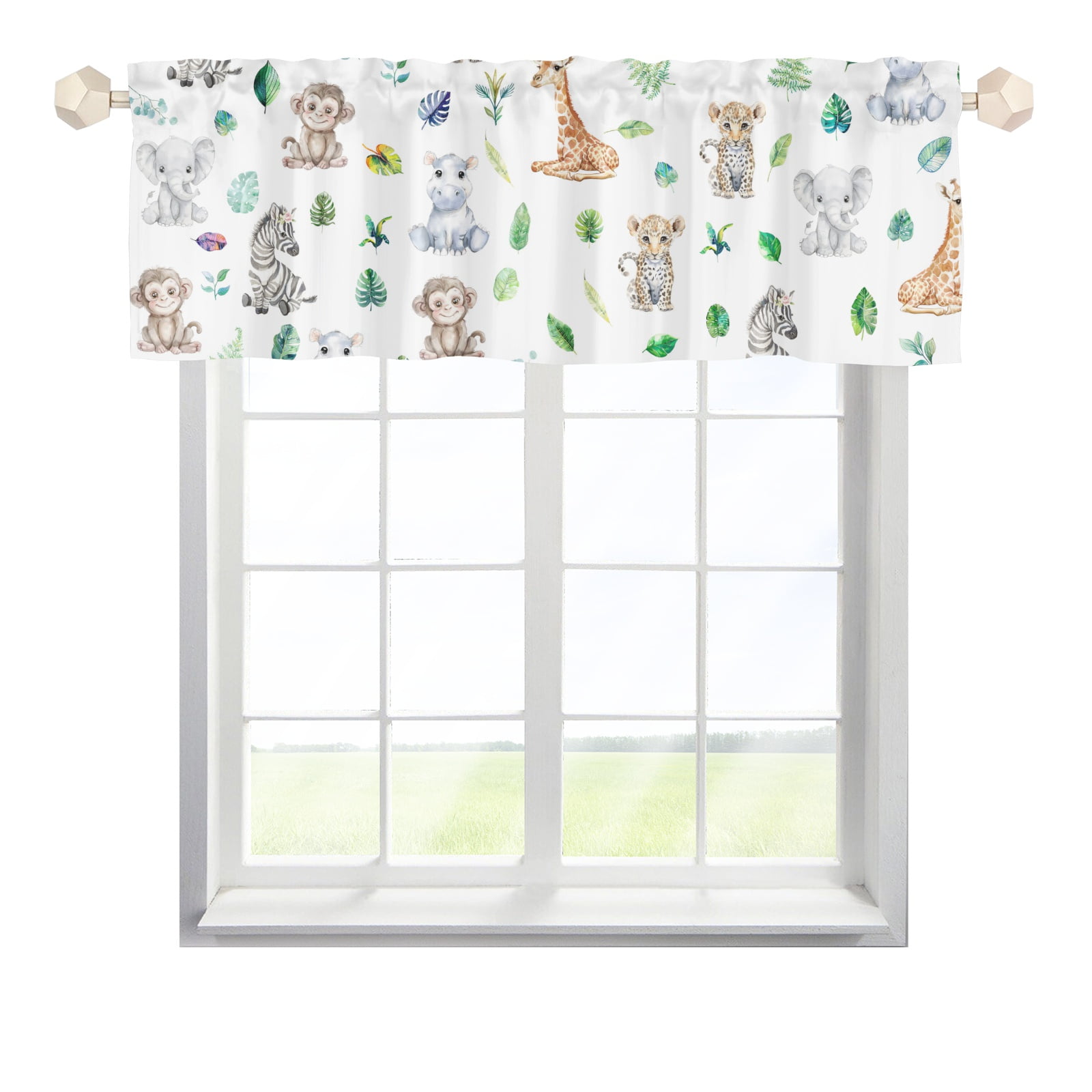 Watercolor Jungle Safari Animals Valances Curtains 54''x18'' Elephant ...