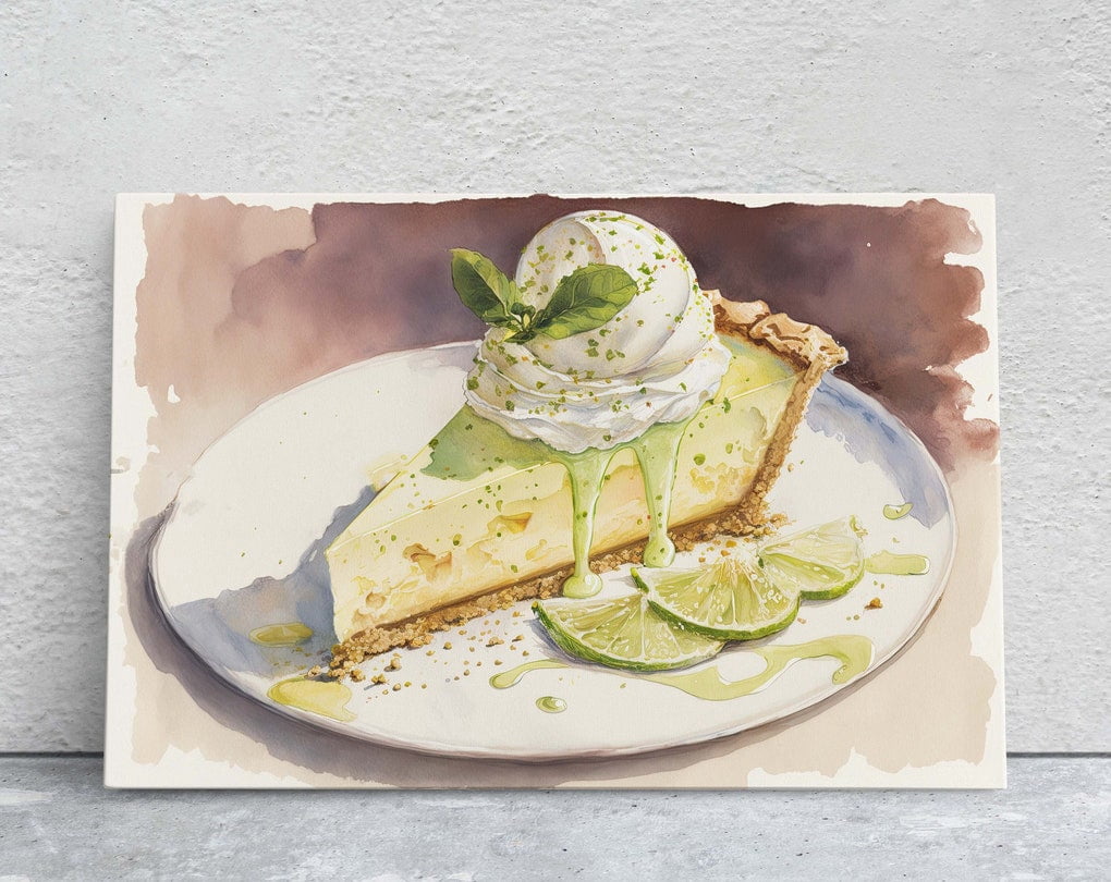 Watercolor Key Lime Pie, Dessert Art, Kitchen Wall Art, Dining Room Art ...
