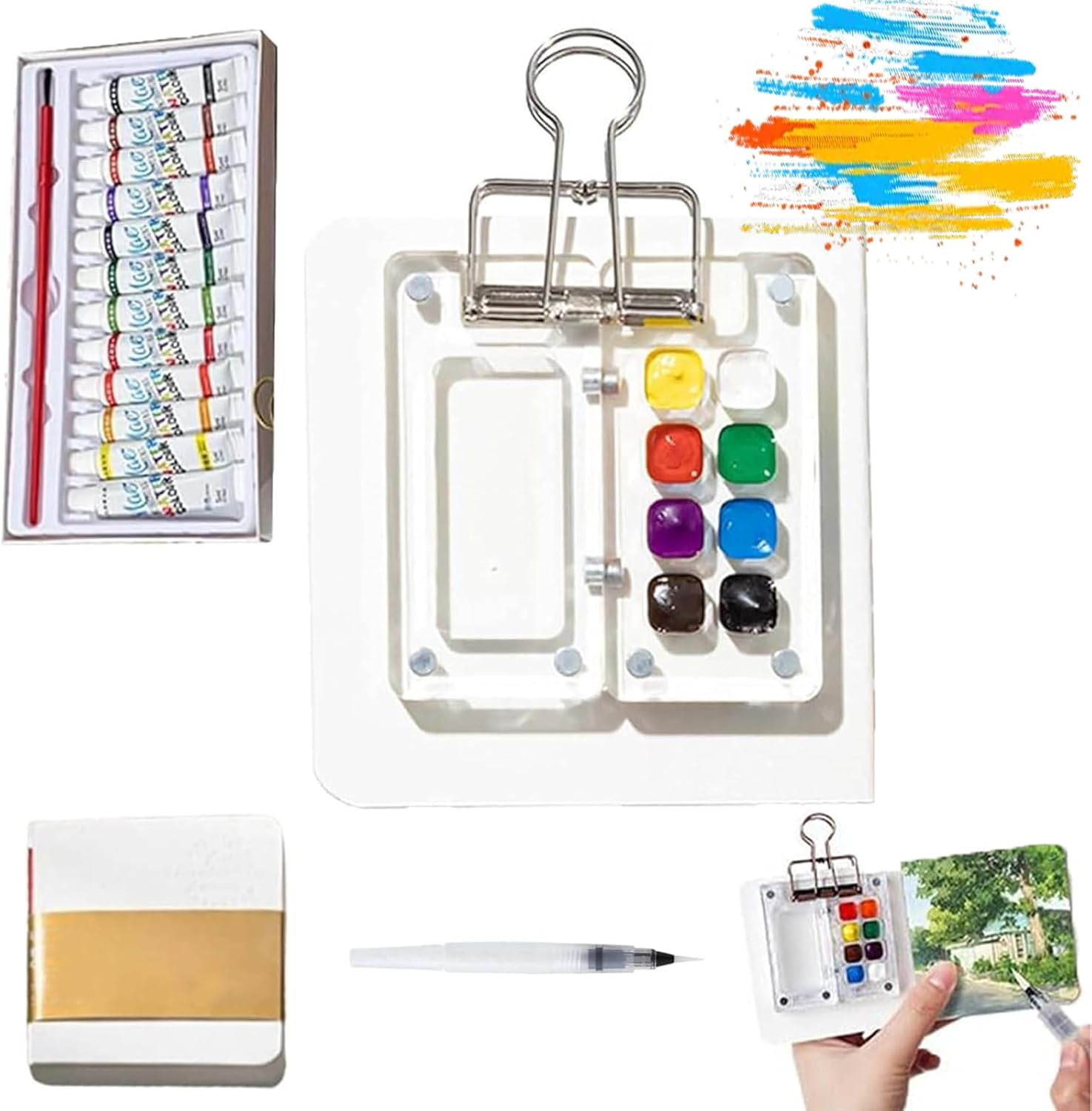 Watercolor Kit, Mini Watercolor Set with A Picture Book, Travel Water ...