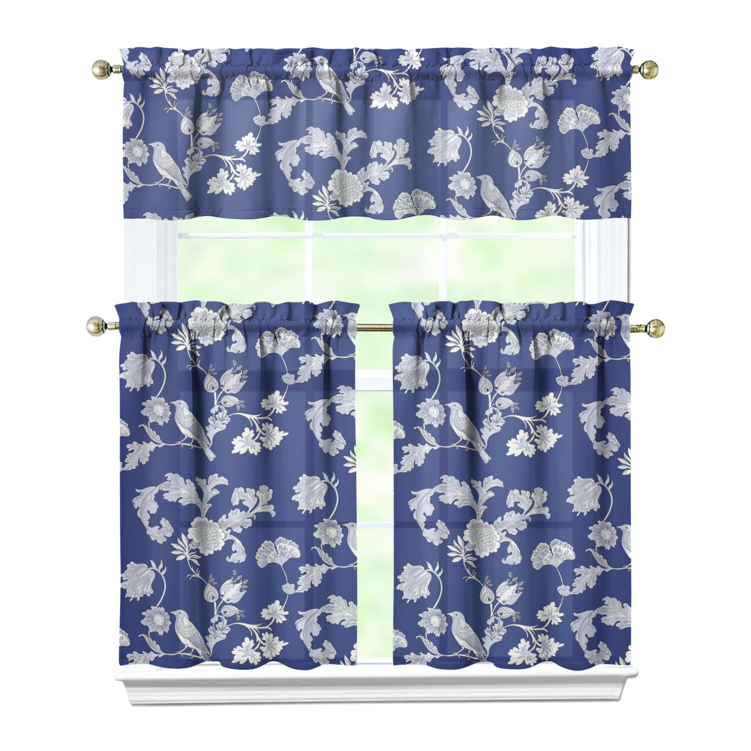 Watercolor Kitchen Curtains Set Tier and Valance, Vintage Botanical ...