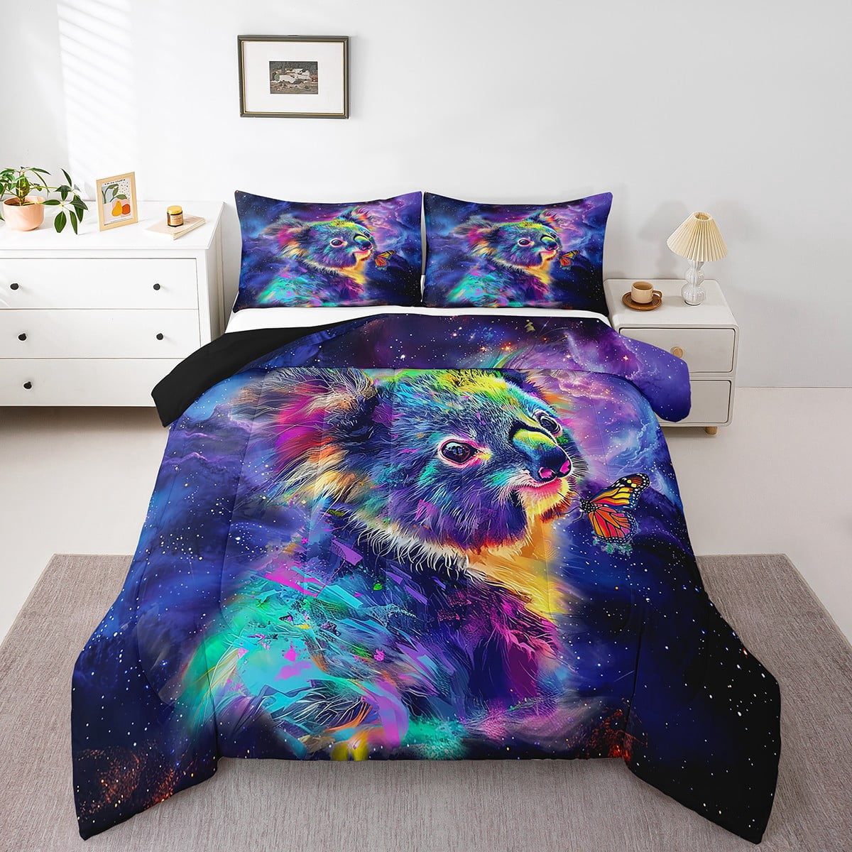 Watercolor Koala Twin Bedding Sets Purple Navy Blue Comforter Set ...