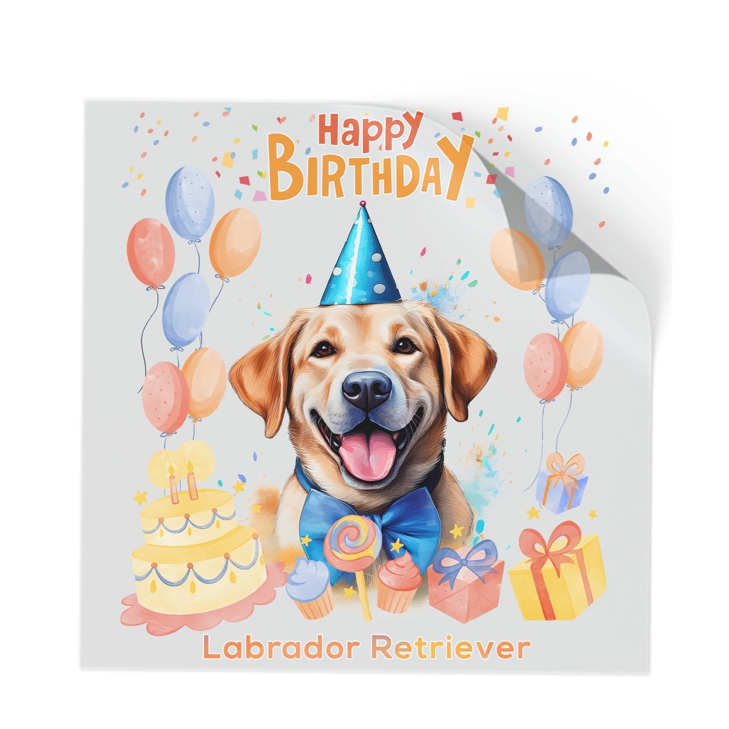 Watercolor Labrador Retriever Happy Birthday Celebration Balloons Gift ...