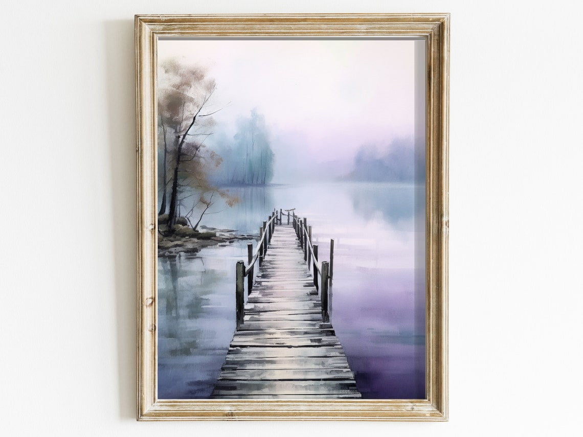 Watercolor Lake Print, Lake Painting, Art, Purple Landscape Decor ...