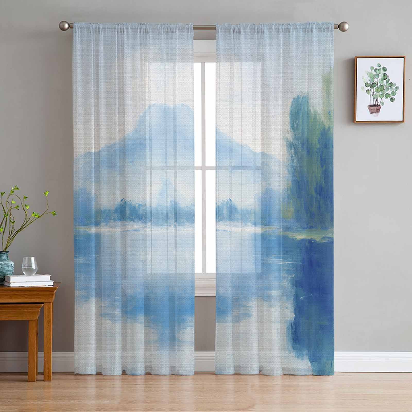 Watercolor Landscape Abstract Reflection Of The Sky Sheer Curtains for ...